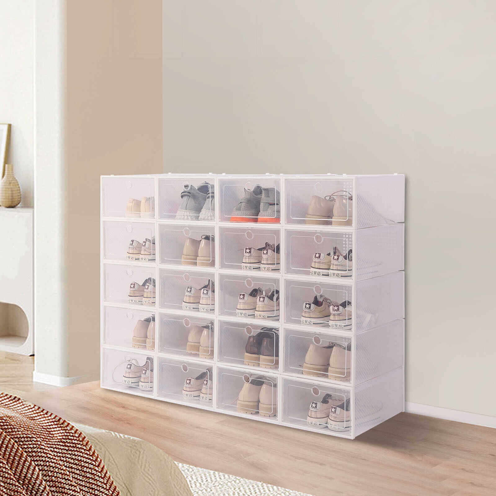 Modern 20pcs Plastic Shoe Box Storage Clear Organizer Stackable ...