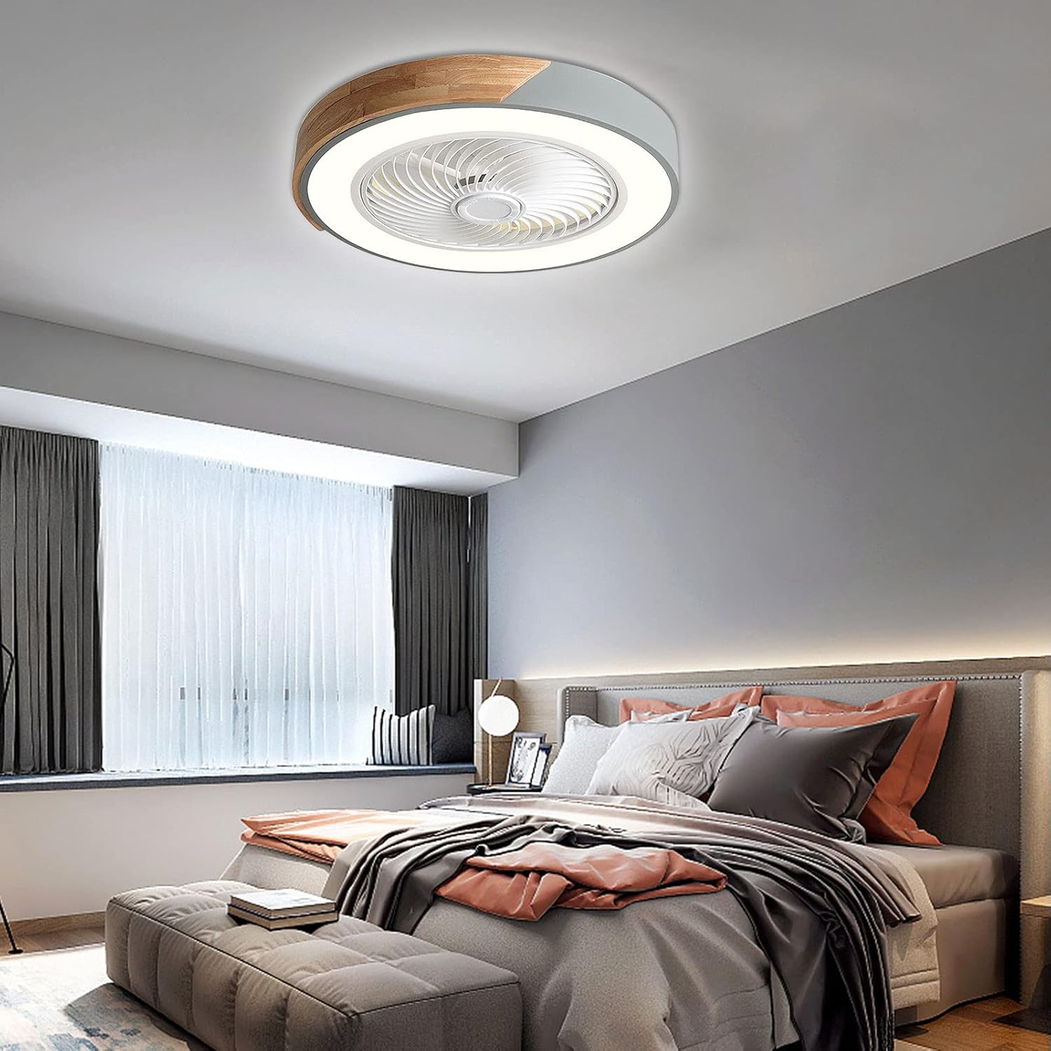Modern 22 inch Ceiling Fans with Lights,Round 3-Speed LED Dimmable ...
