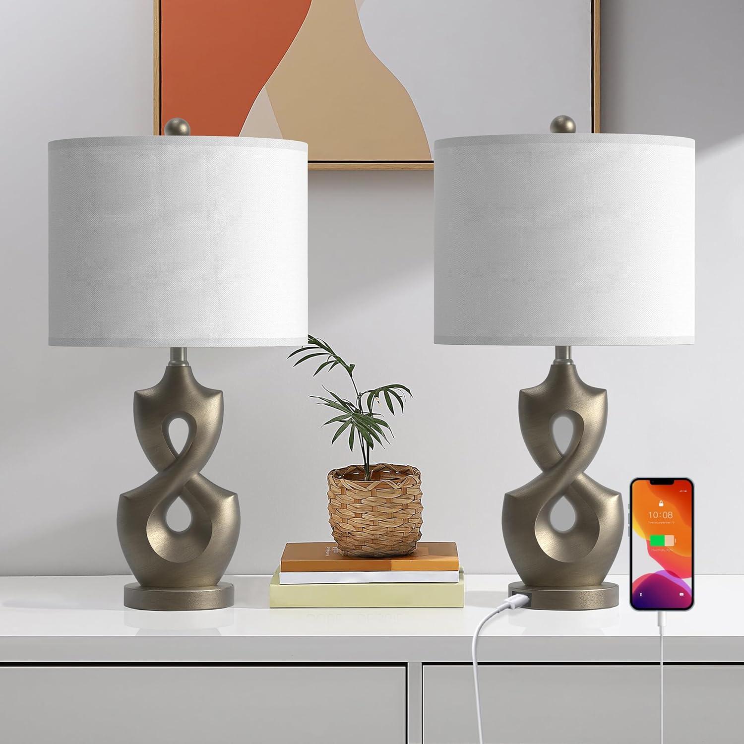 Modern 24" resin table lamps with USB & 3-way dimming for living room ...