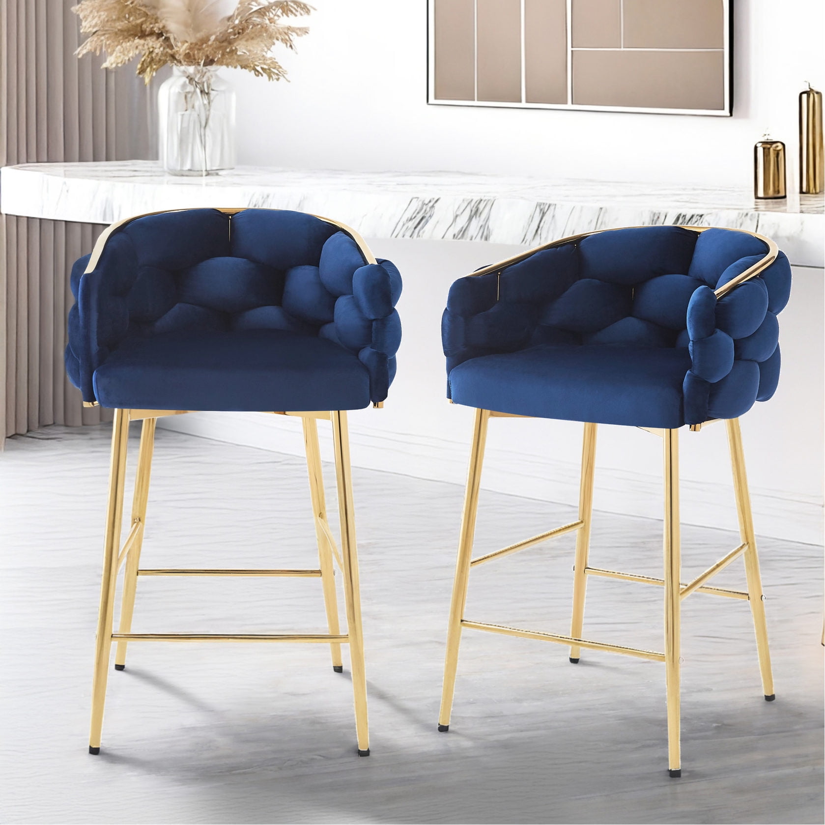 Modern 28'' Counter Stools in Dark Blue / Easy - to - clean Seating for ...