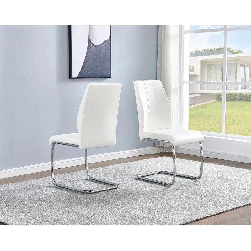 Modern 2PC Faux Leather Dining Chair Set, Chrome Metal Frame, Soft ...