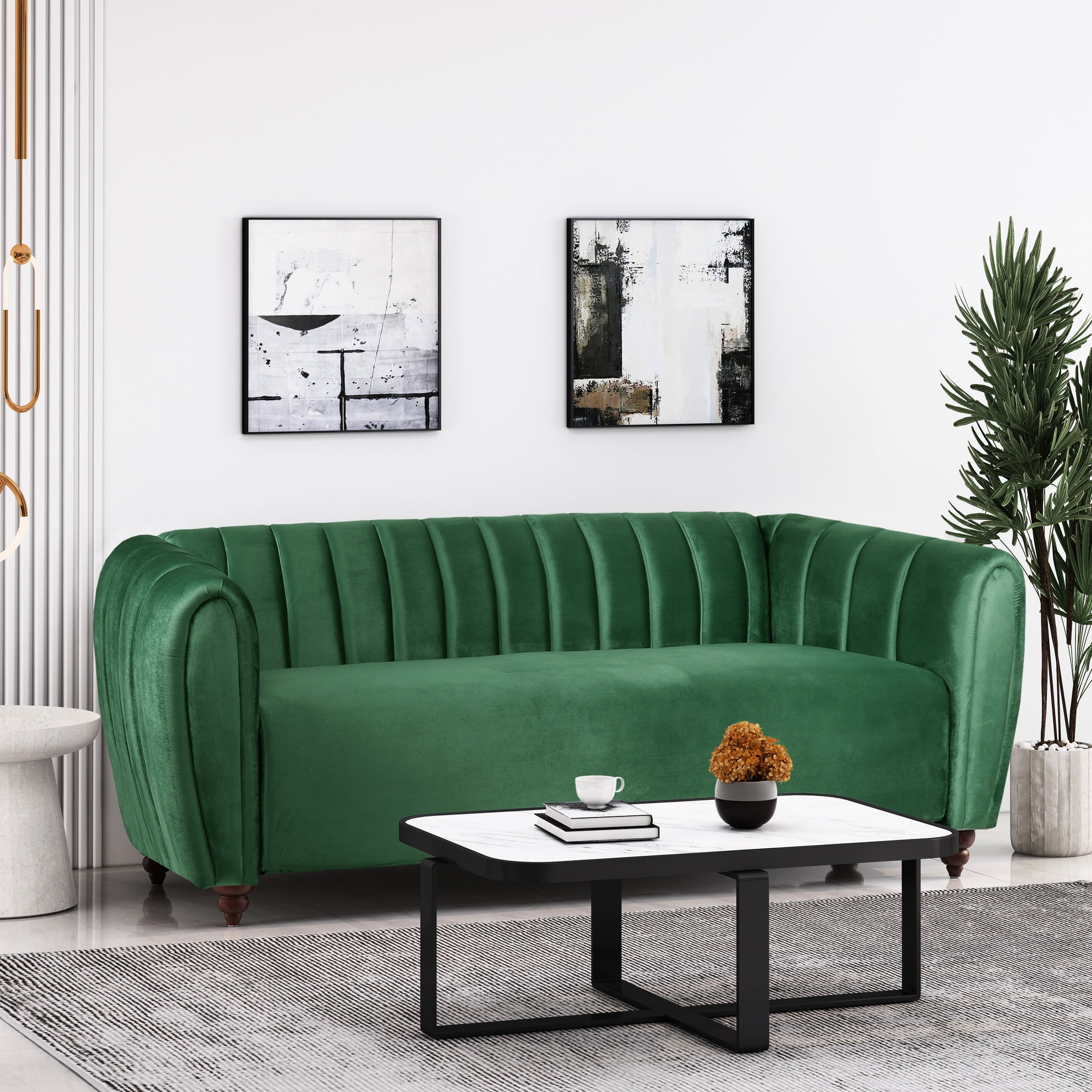 Modern 3 , Arm & Rounded Edges Fashion, Velvet With Elegant Channel ...