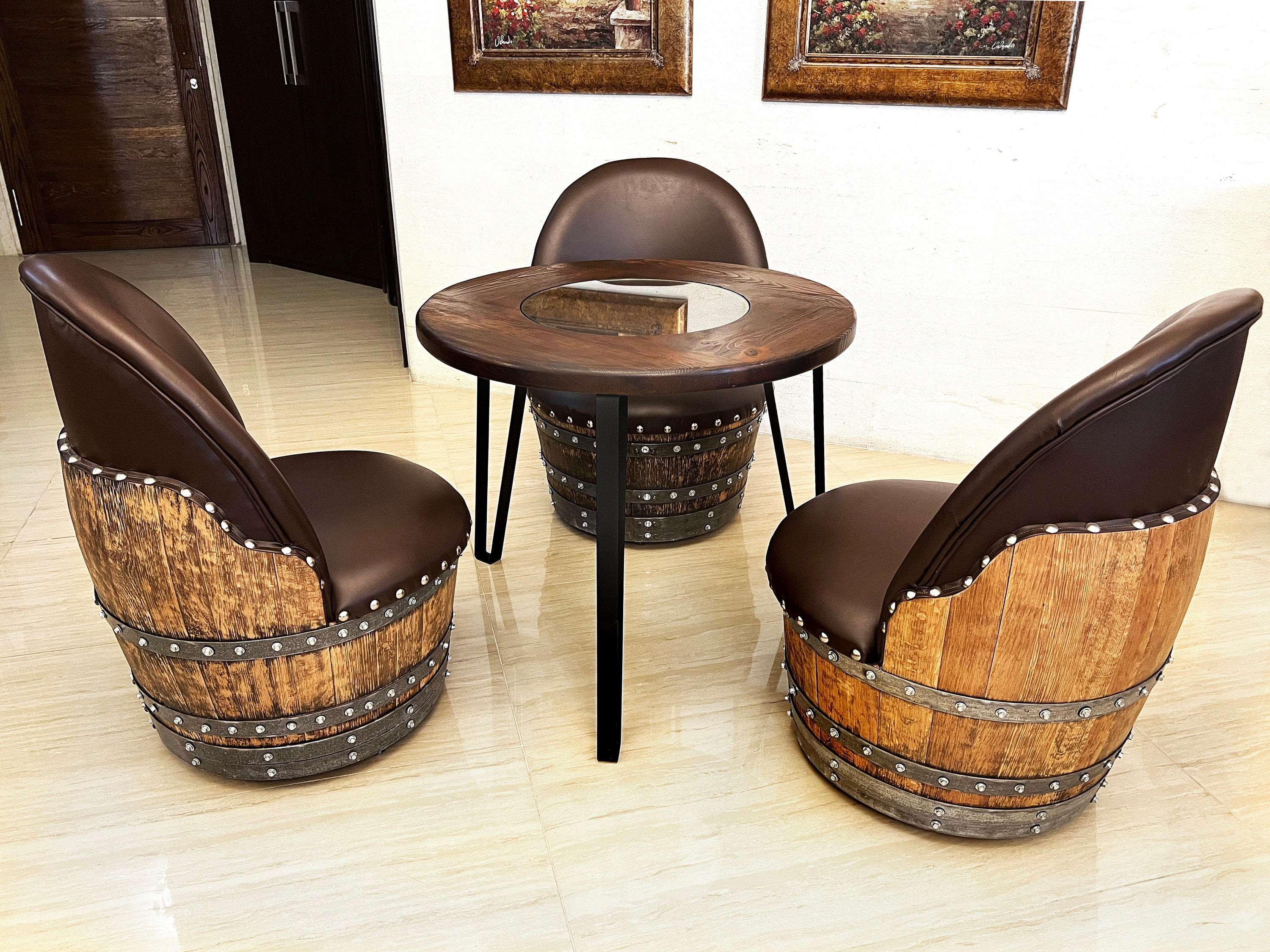 Modern 3-Chair Steel Table Set for Dining/Desk/Living Room - Wine ...