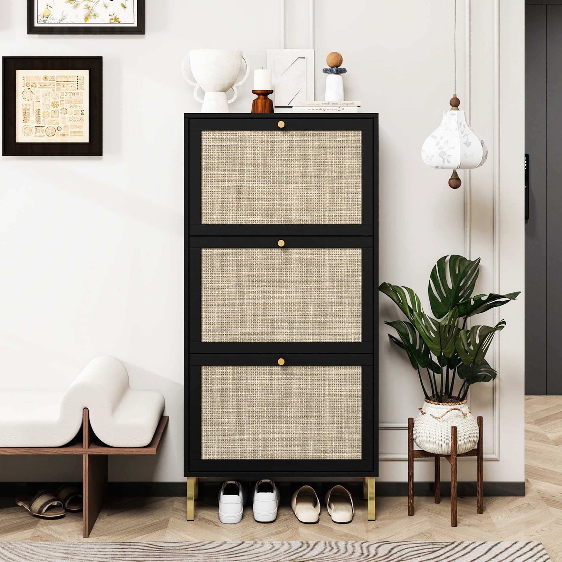 Modern 3 Door Shoe Rack, Freestanding Storage For Entryway, 44lb Load ...