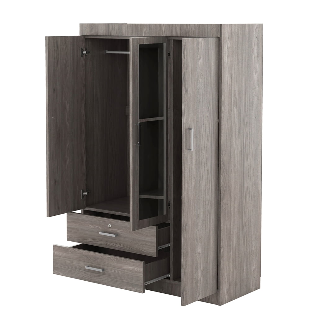 Modern 3-Door Shutter Wardrobe with Shelves and Hanging Rod, Wardrobe ...