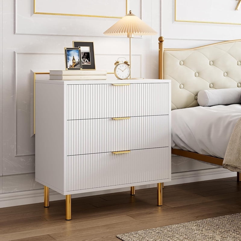 Modern 3 Drawer Dresser for Bedroom with Gold Handle and Large Drawer ...