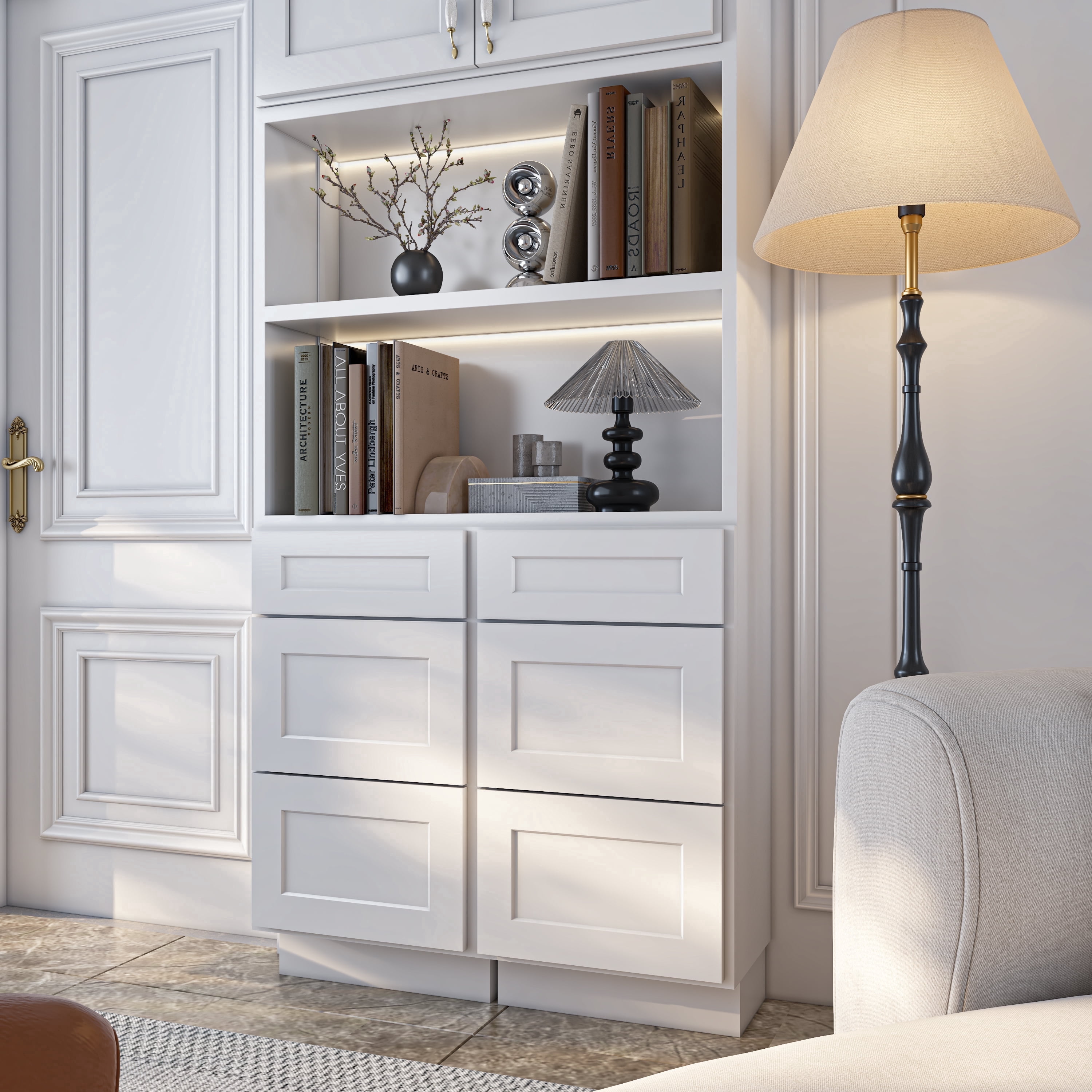 18" White Modern 3-Drawer Kitchen Base Cabinet, Soft-Close Pots & Pans ...