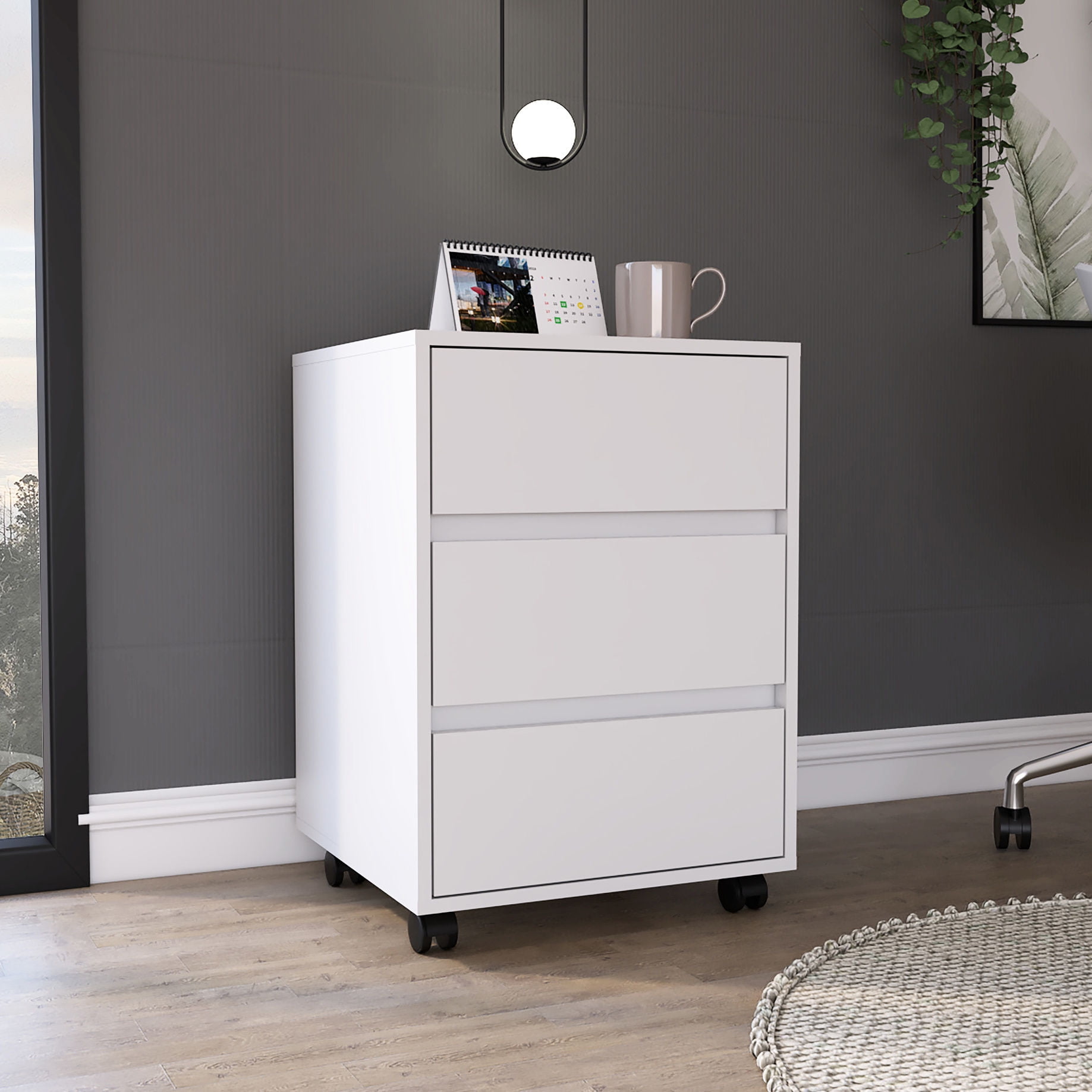 Modern 3 Drawer White Filing Cabinet with Wheels for Office Record ...