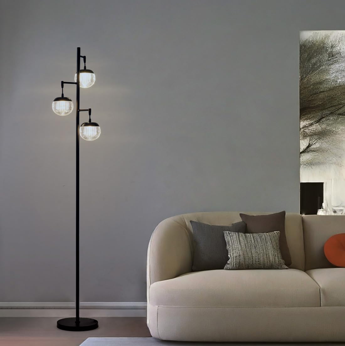 Modern 3 Globe Gold Floor Lamps for Living Room with Acrylic Crystal ...