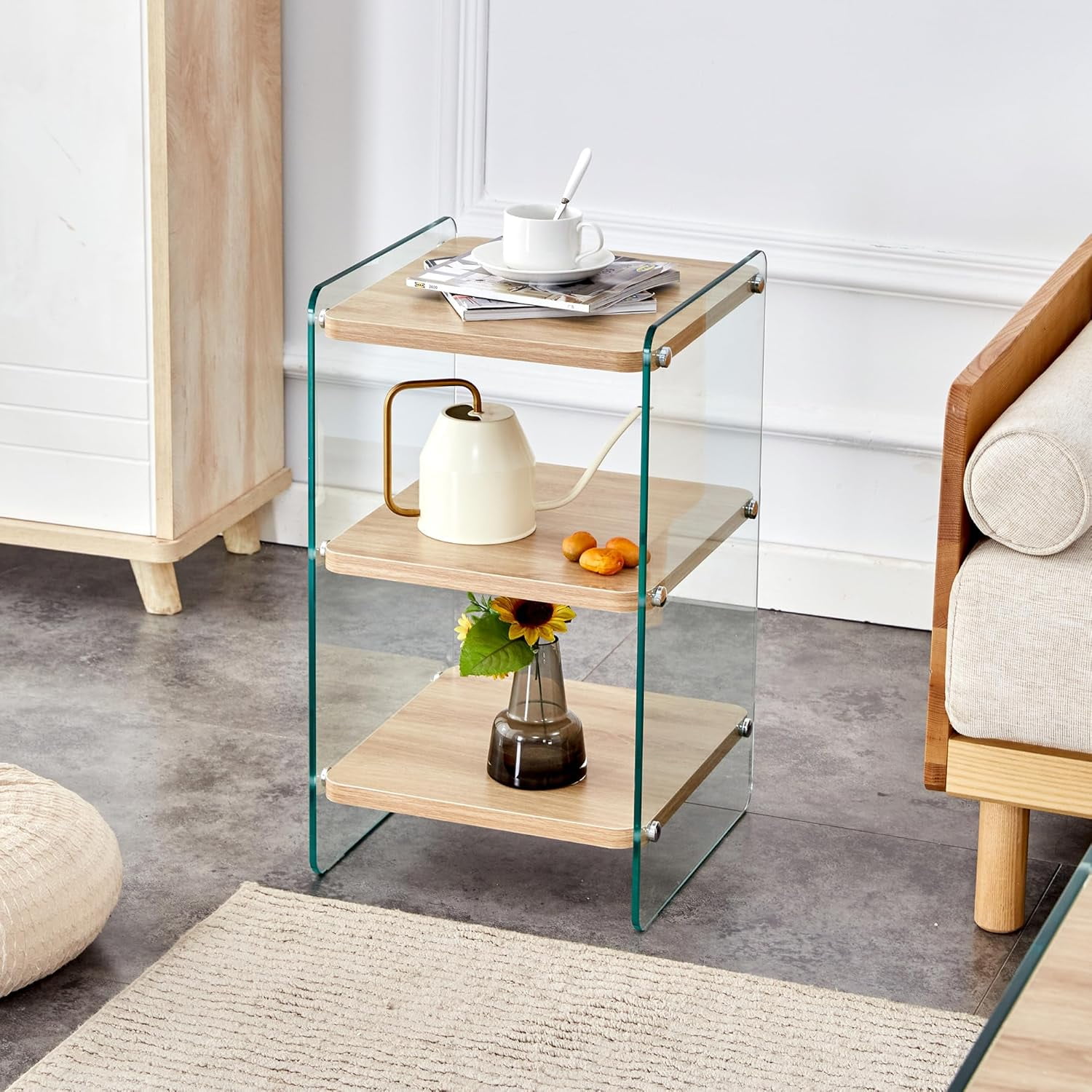 Modern 3-Level Bedside Tables with Transparent Finish-Stylish, Durable ...