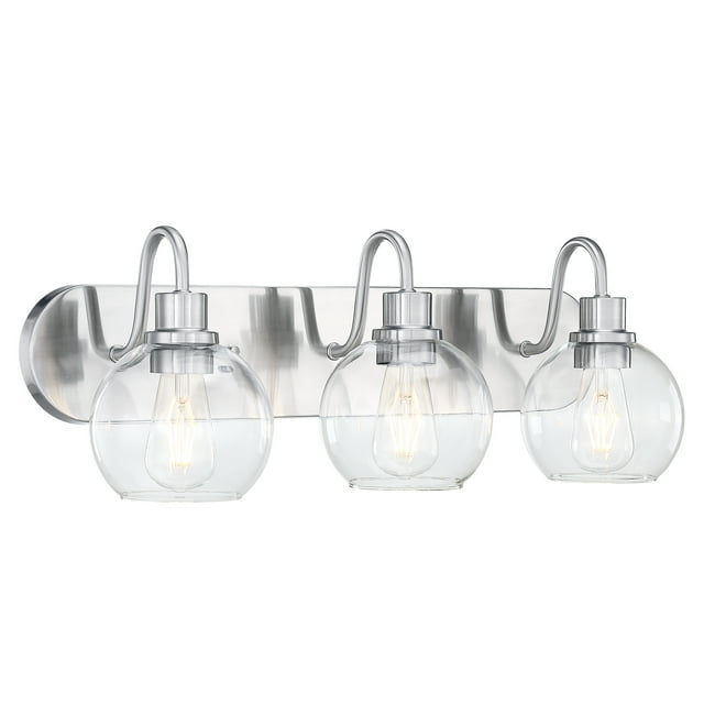 "Modern 3-Light 24"" Globe Vanity Light, Brushed Nickel with Clear ...