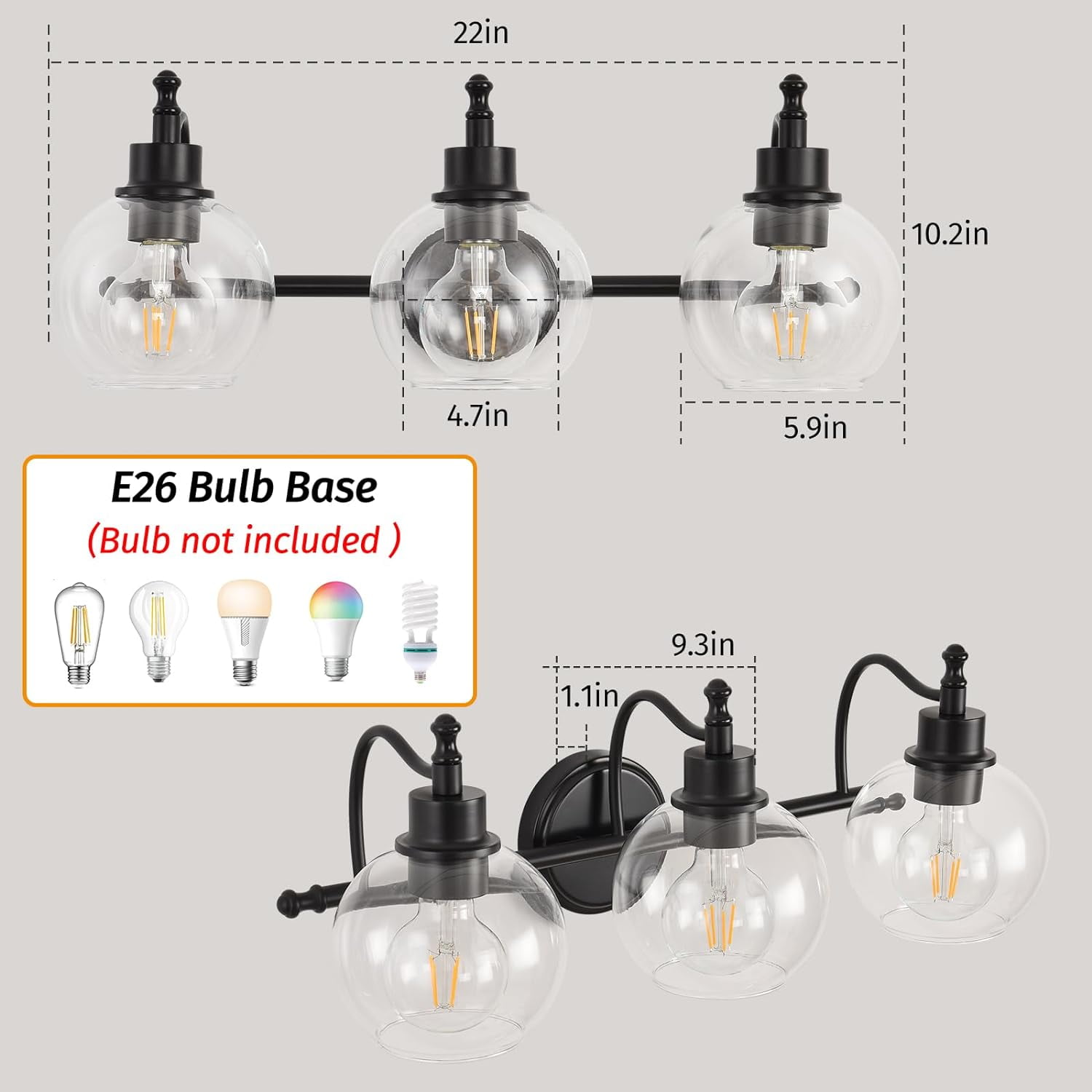 Modern 3-Light Brushed Gold Bathroom Vanity Fixture with Clear Glass ...