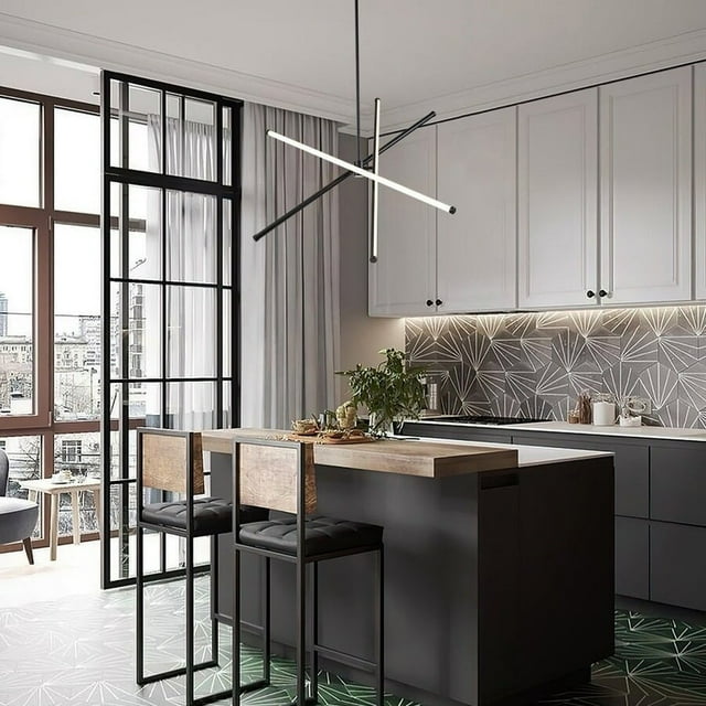 Modern 3-Light Sputnik Linear LED Pendant Chandelier - Adjustable Black ...