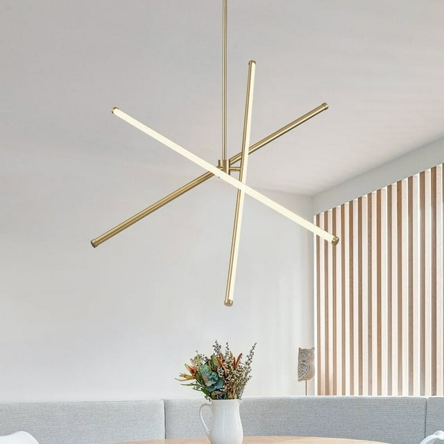 Modern 3-Light Sputnik Linear LED Pendant Chandelier - Adjustable Brass ...