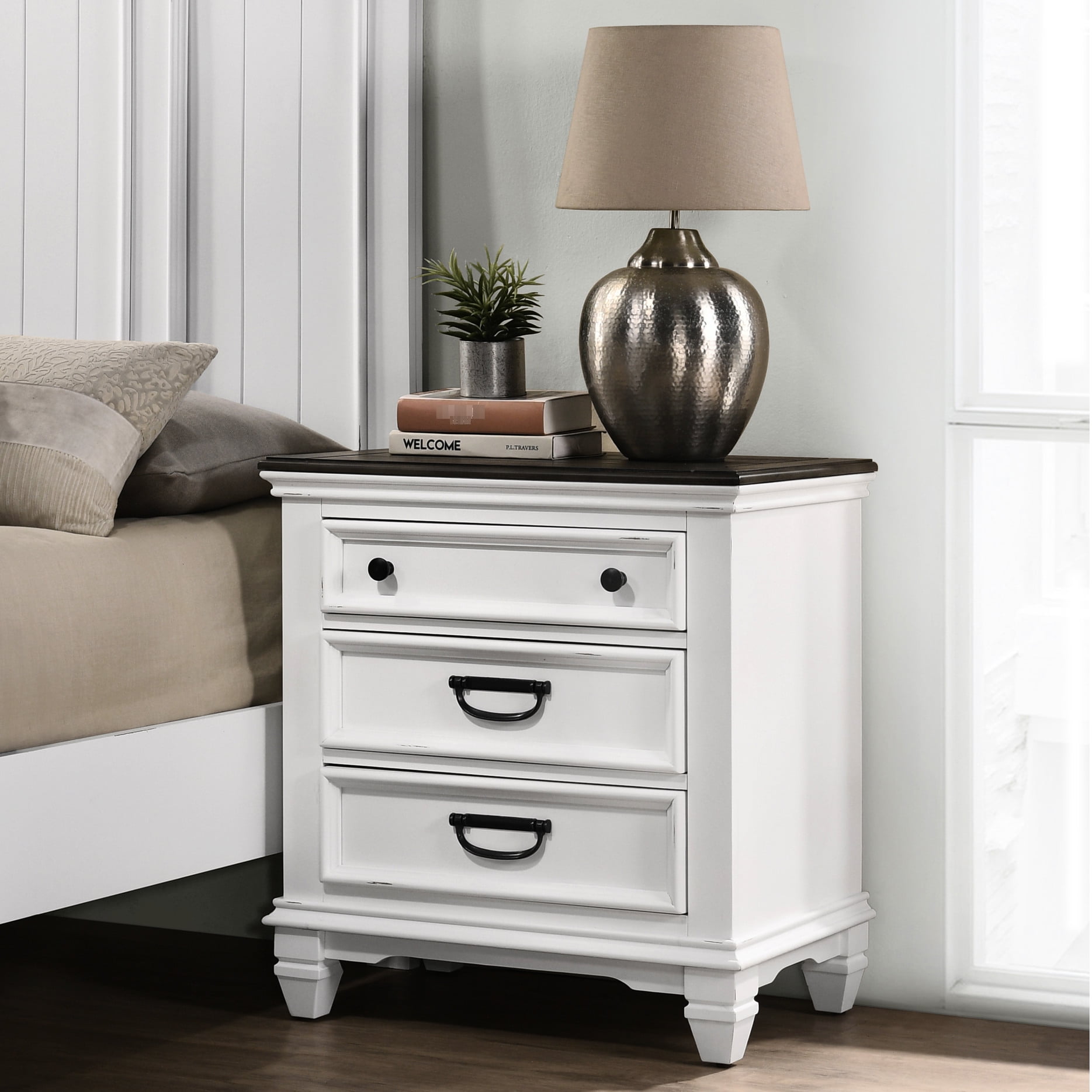 Modern 3 Nightstand In White And Gray - Pine Wood Frame Construction ...