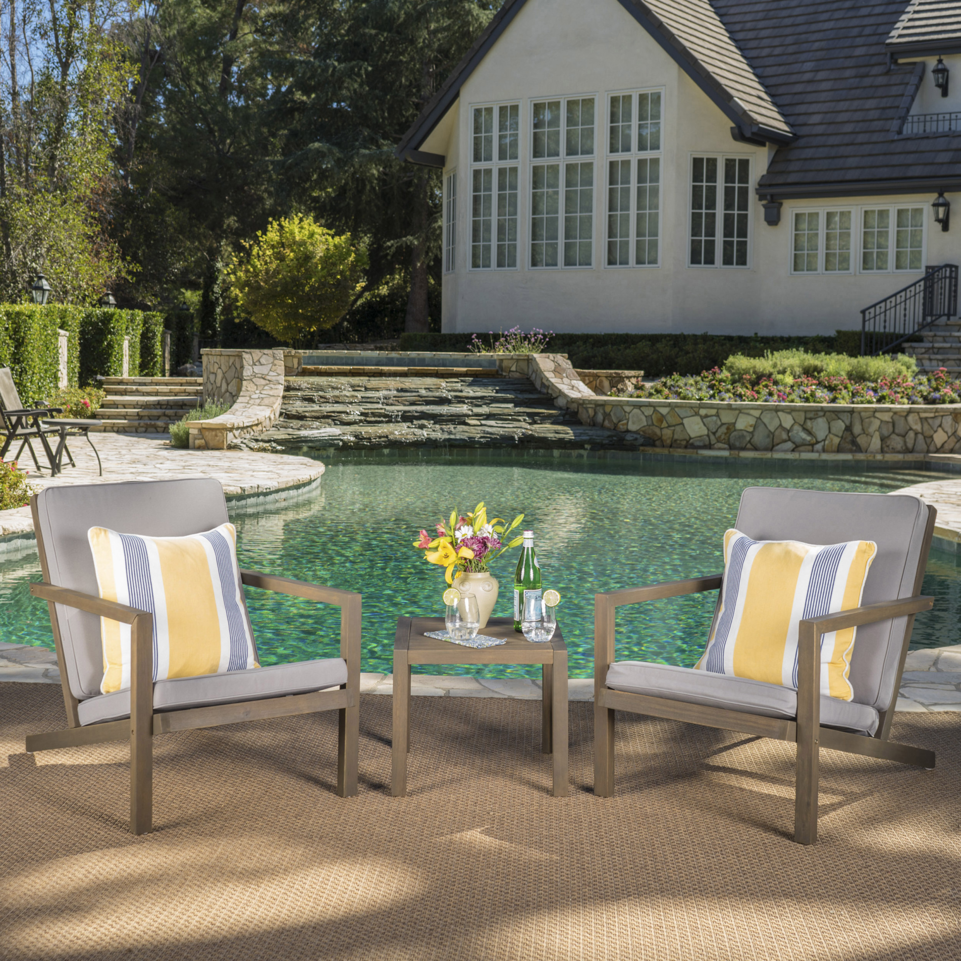 Modern 3-Piece Conversation Set with Plush Cushioned Seating, Space ...