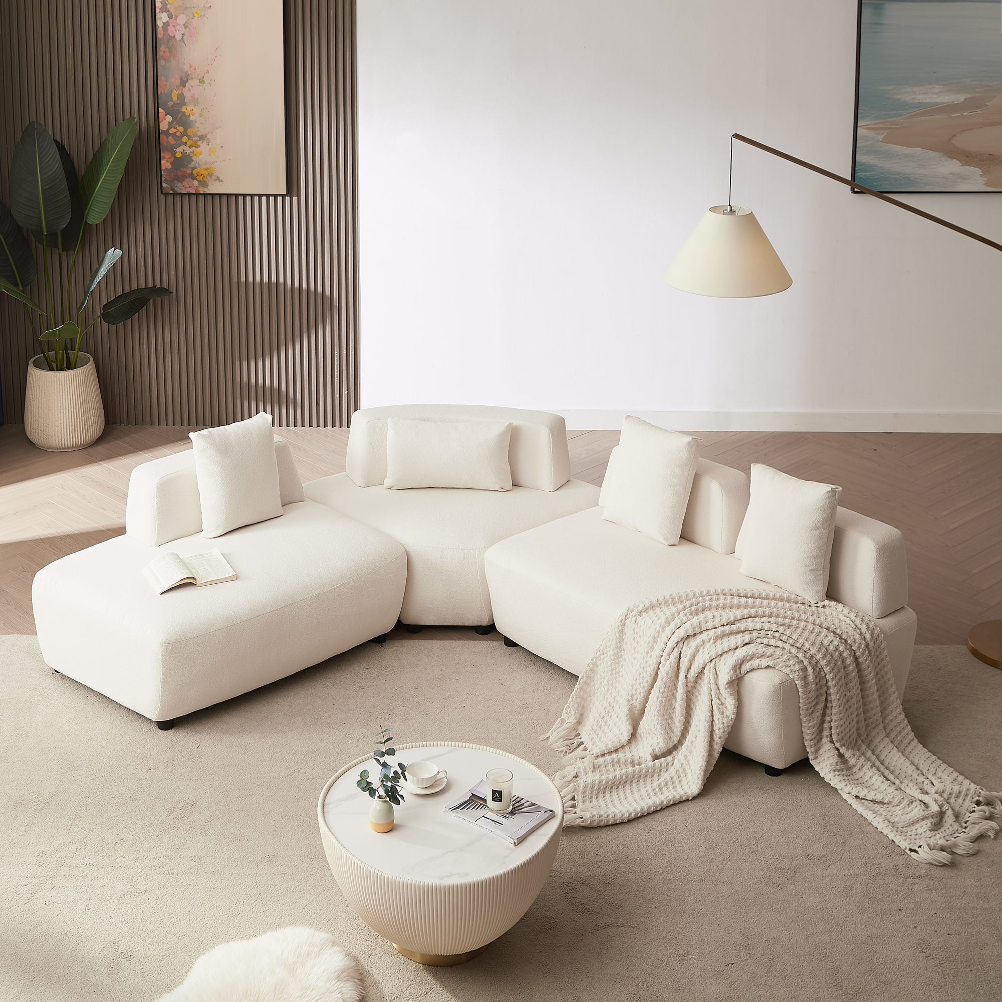 Modern 3-Piece Curved Sectional Sofa - Convertible Couch with Removable ...