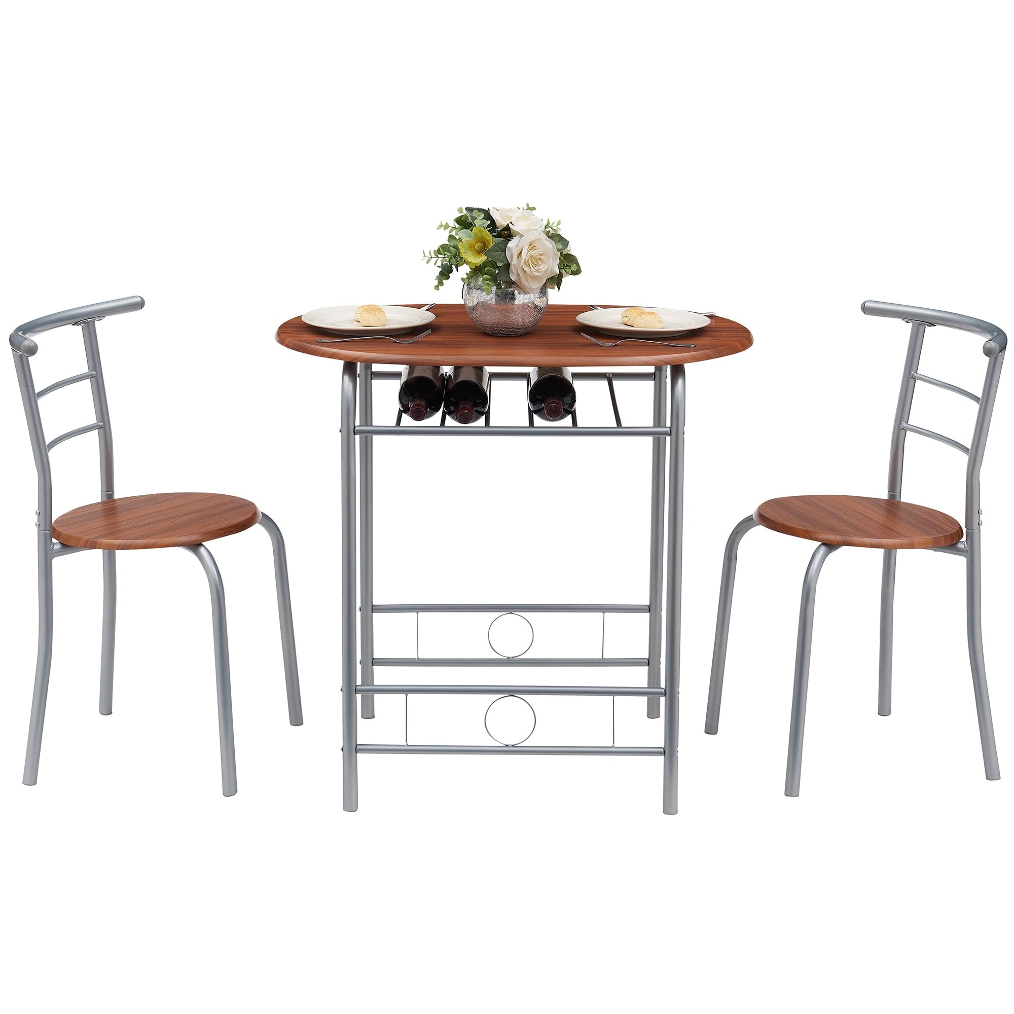 Modern 3 Piece Dining Set with Wood Oval Table and 2 Chairs for Home ...