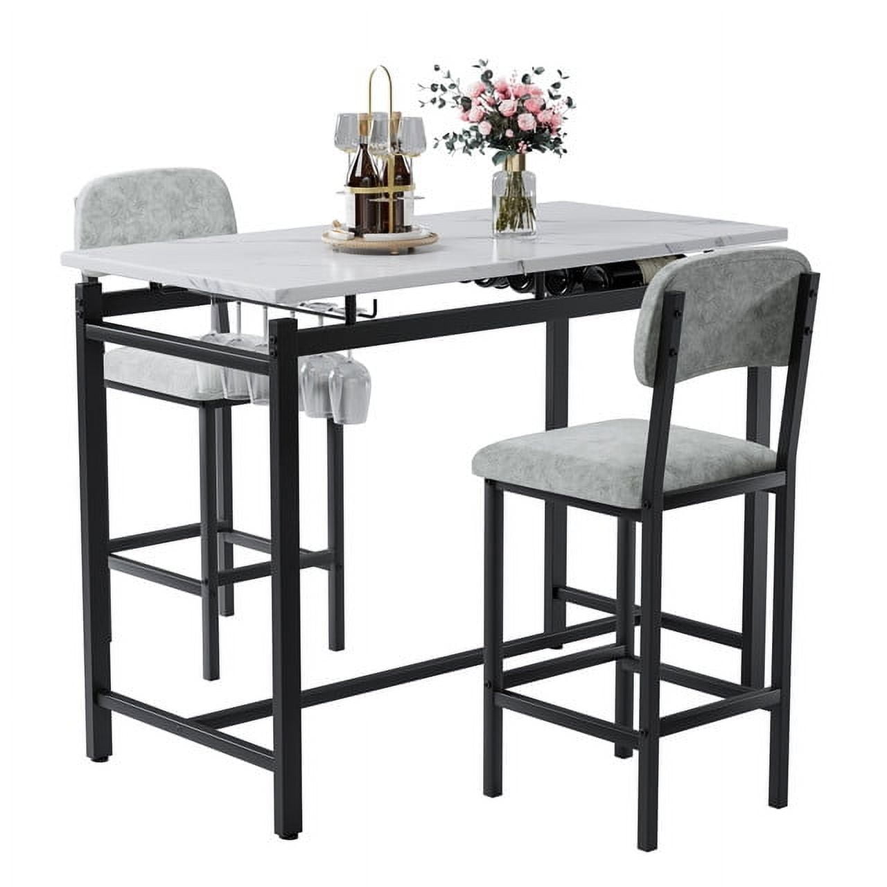 Modern 3-Piece Dining Table Set for 2 | Rustic Black Steel Frame | Faux ...