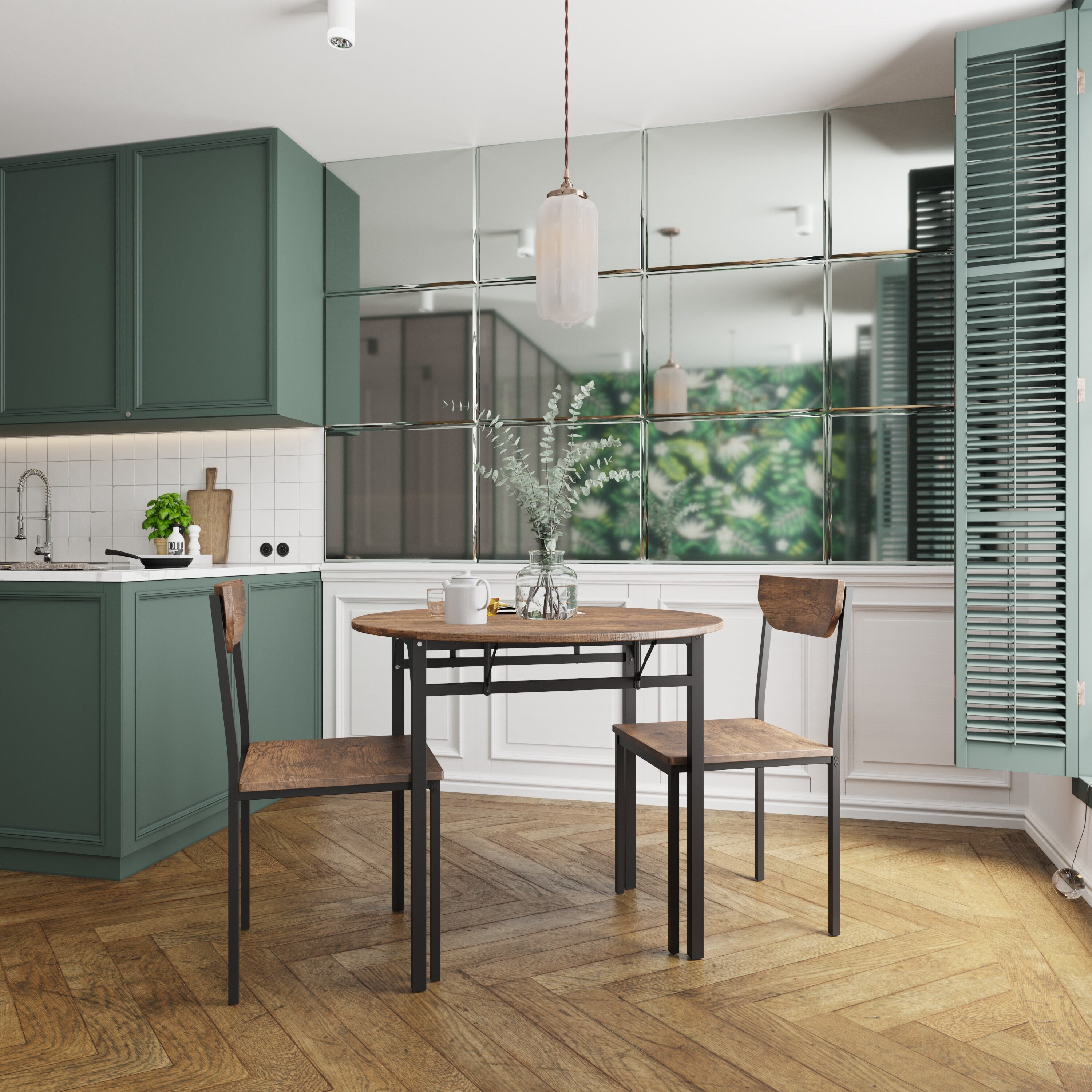 Modern 3-Piece Dining Table Set with Drop Leaf and 2 Chairs Brown/Black ...