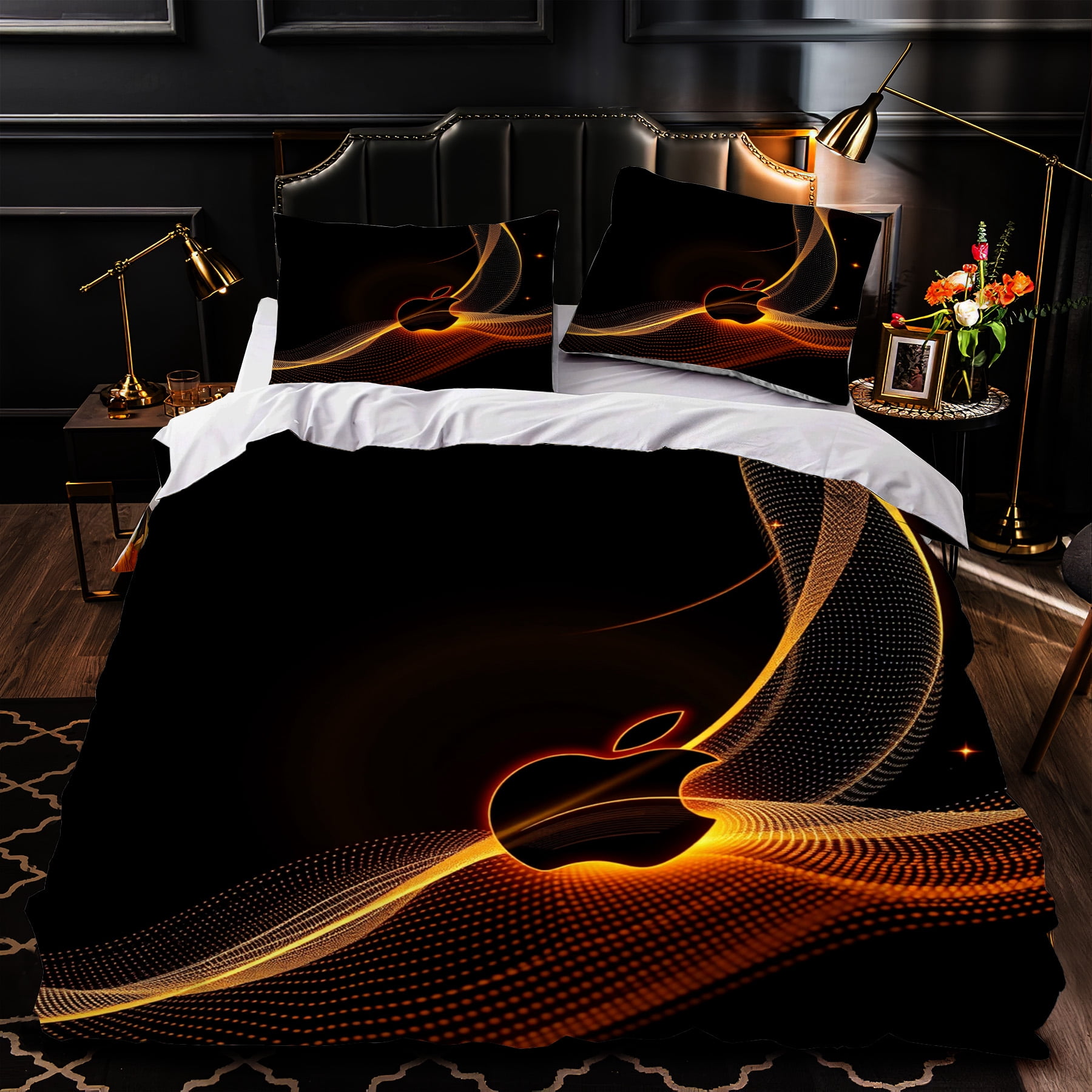 Modern 3-Piece Duvet Cover Set - Abstract Design with Glowing Lines ...