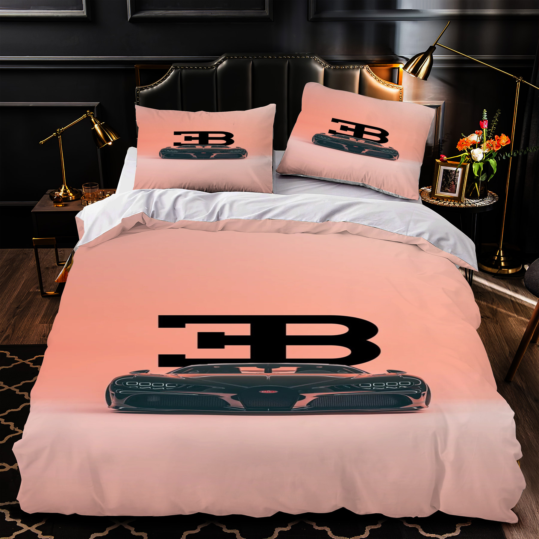 Modern 3-Piece Duvet Cover Set - Black & Pink with Bold and Car ...
