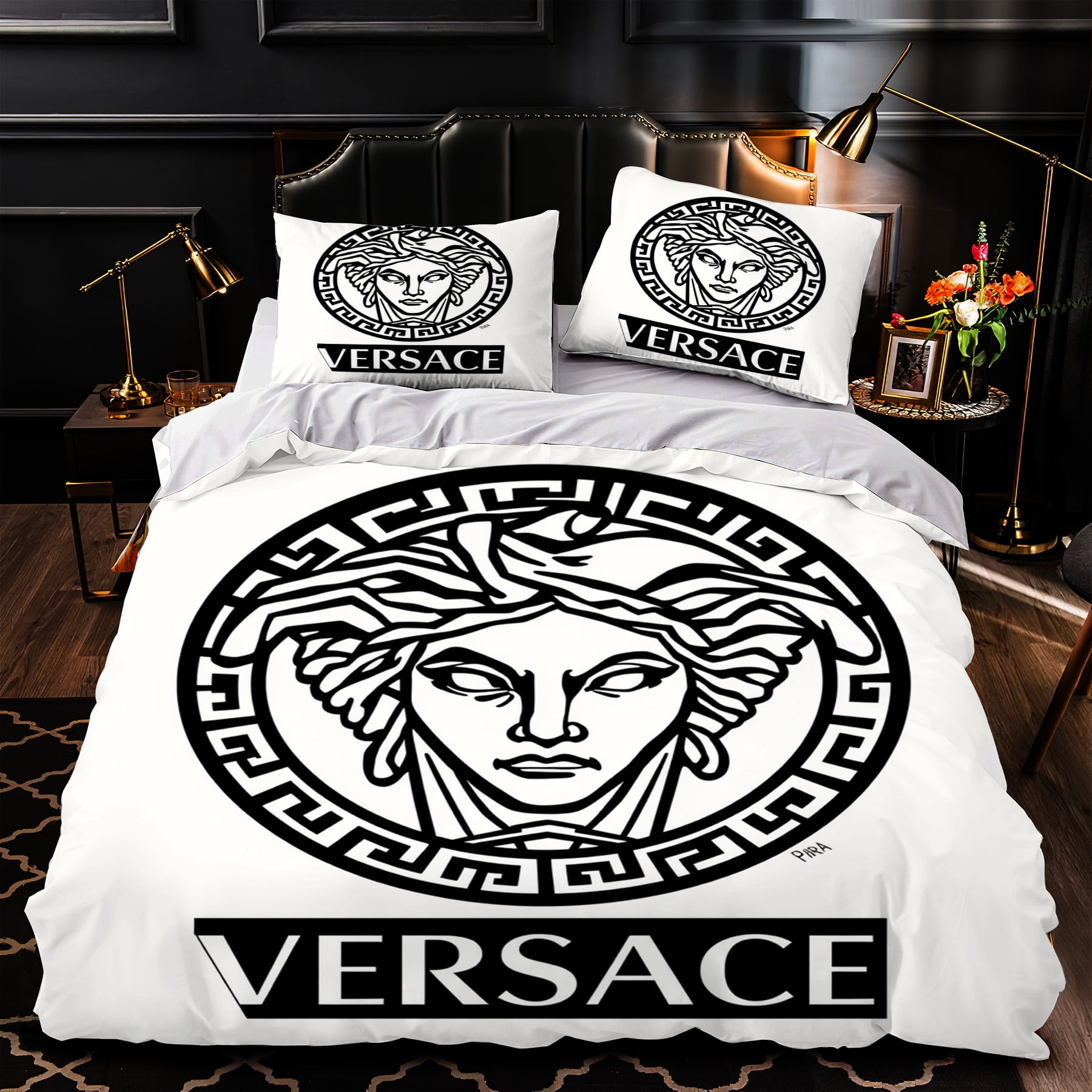 Modern 3-Piece Duvet Cover Set - White Bedding with Stylized Face ...