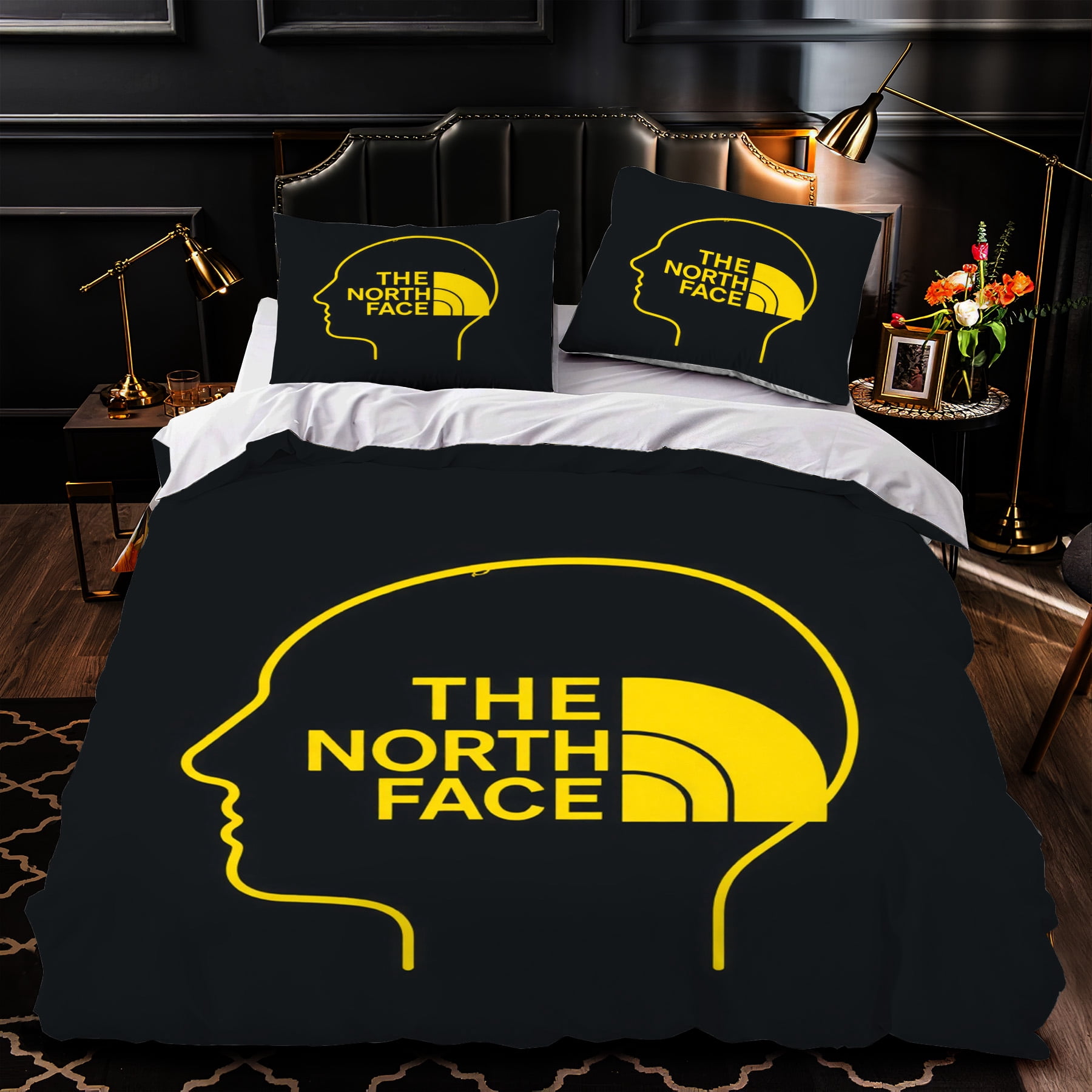 Modern 3-Piece Duvet Cover Set with Bold Yellow Human Head Outline ...