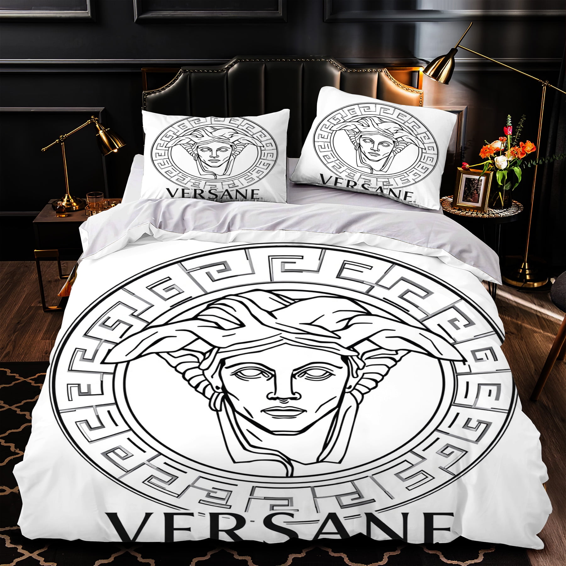 Modern 3-Piece Duvet Cover Set with Stylized Face Design & Greek Key ...