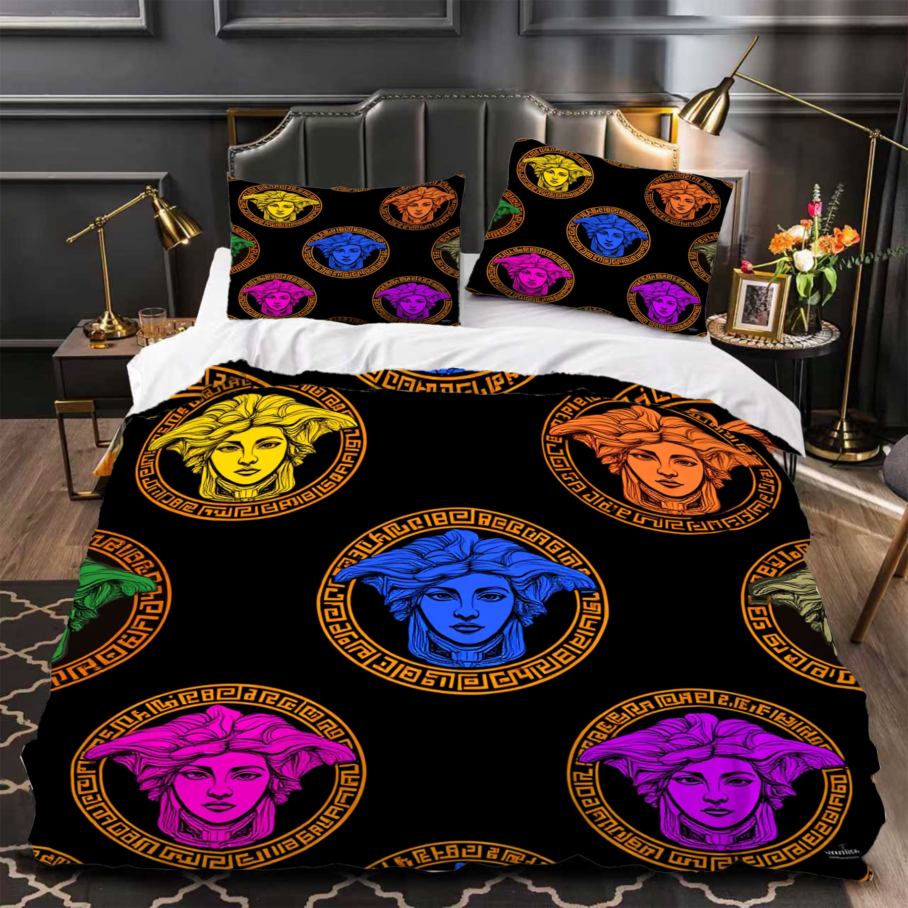 Modern 3-Piece Duvet Cover Set with Vibrant Stylized Face Pattern ...