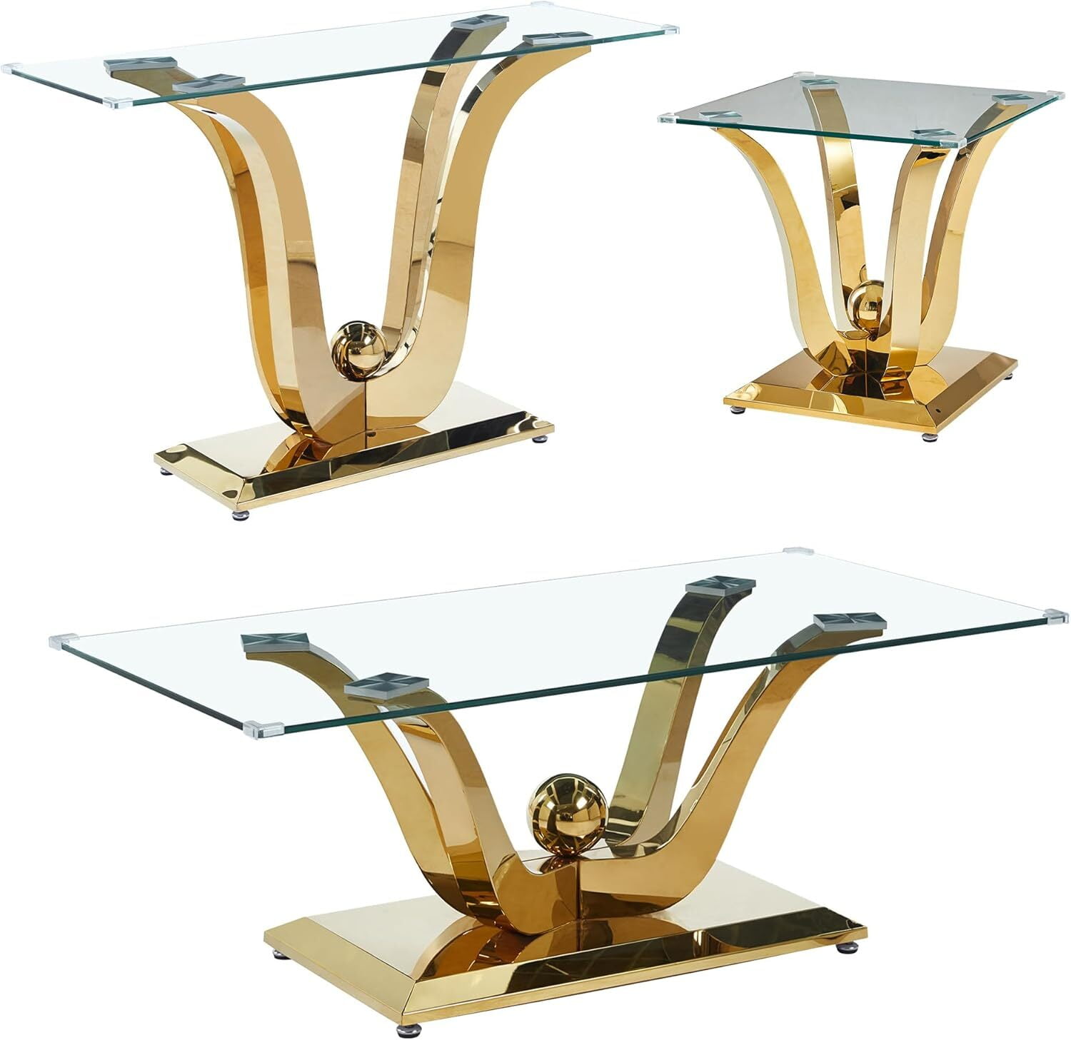 Modern 3-Piece Glass Table Set, Coffee Table, End Table, and Console ...