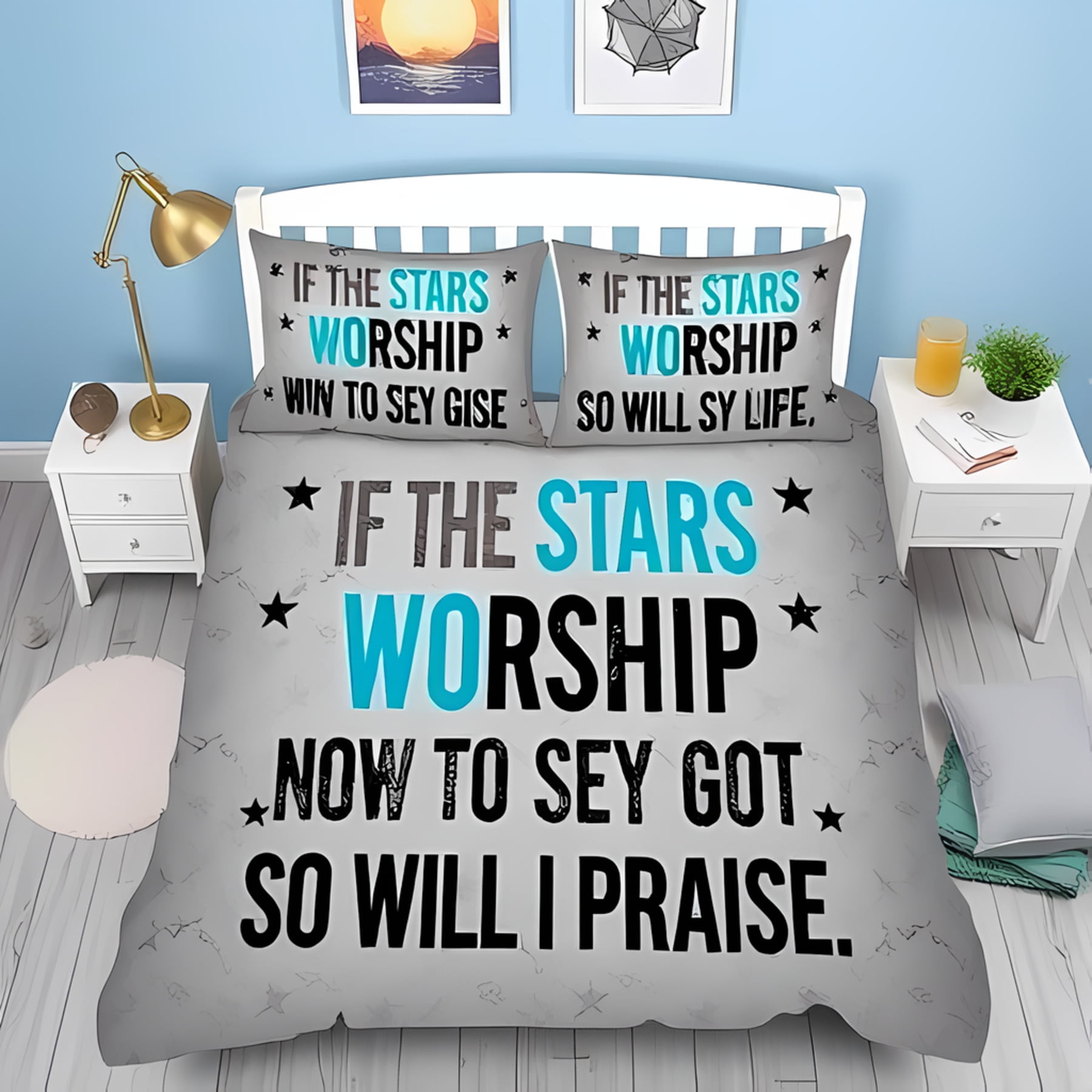 Modern 3-Piece Gray Duvet Cover Set with Inspirational Teal & Black ...