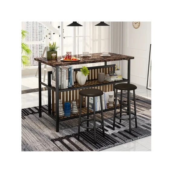 Modern 3-Piece Kitchen Island Set with Faux Marble Top and 2 Stools ...