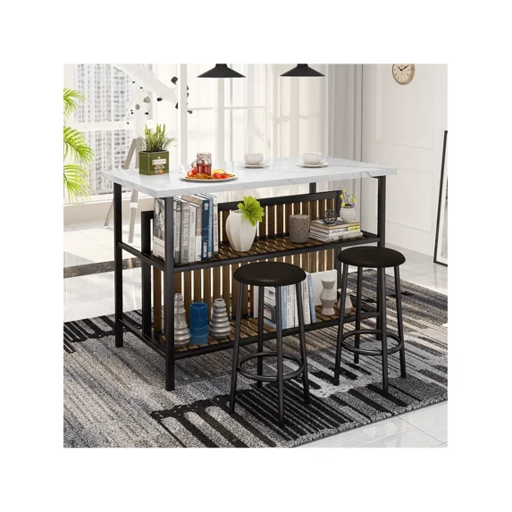 Modern 3-Piece Kitchen Island Set with Faux Marble Top and 2 Stools ...