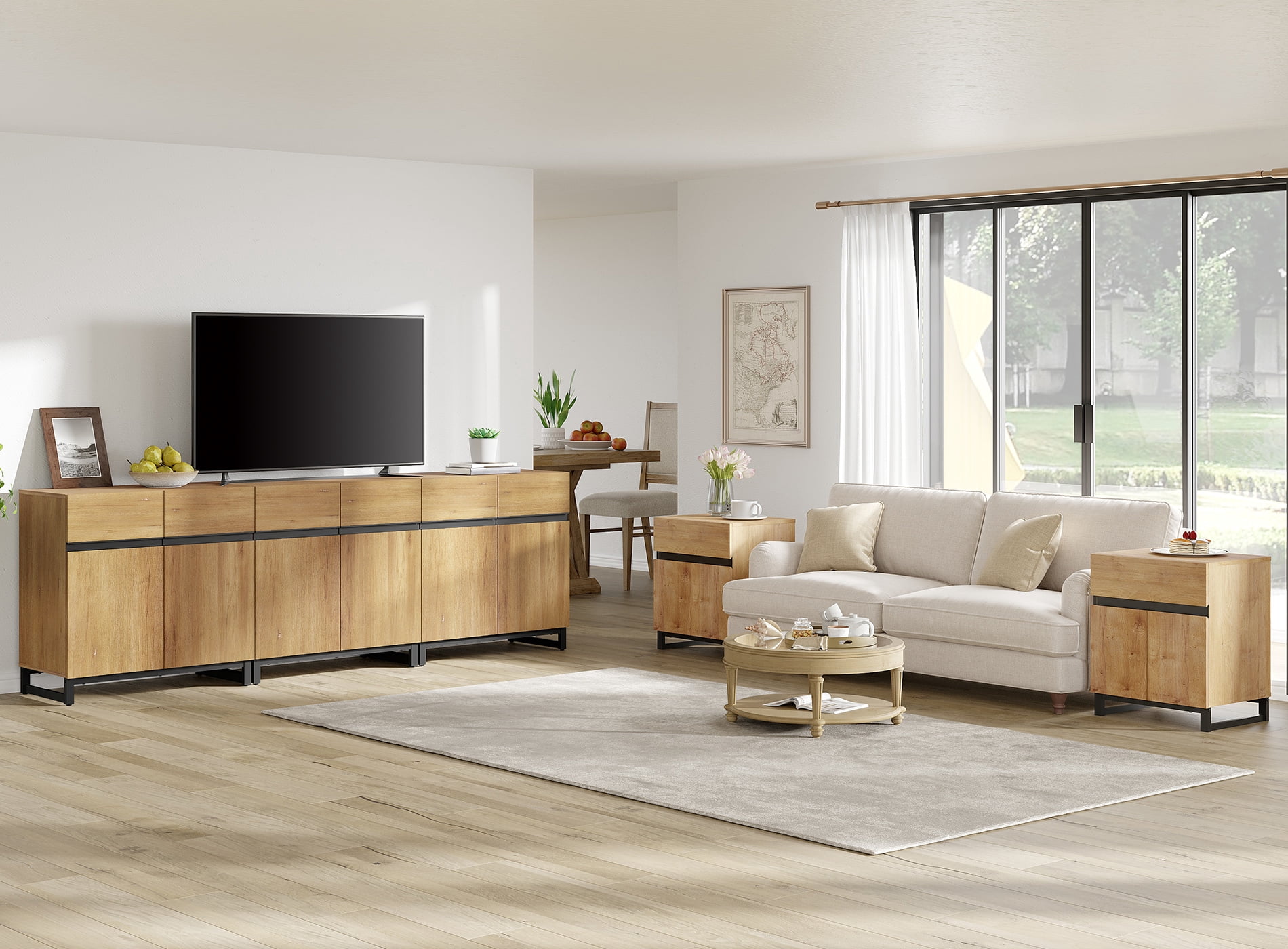 Modern 3-Piece Living Room Set – 94.5" TV Stand + 2 End Tables with ...