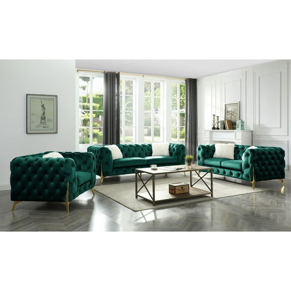 Modern 3 Piece Living Room Sofa Sets, Tufted Velvet Sectional Sofa ...