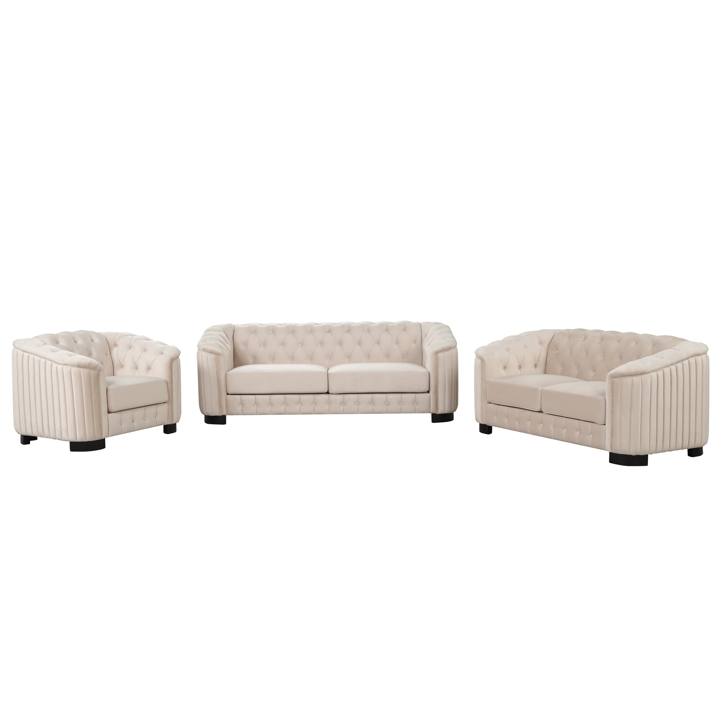 Modern 3-Piece Sofa Sets with Rubber Wood Legs,Velvet Upholstered ...