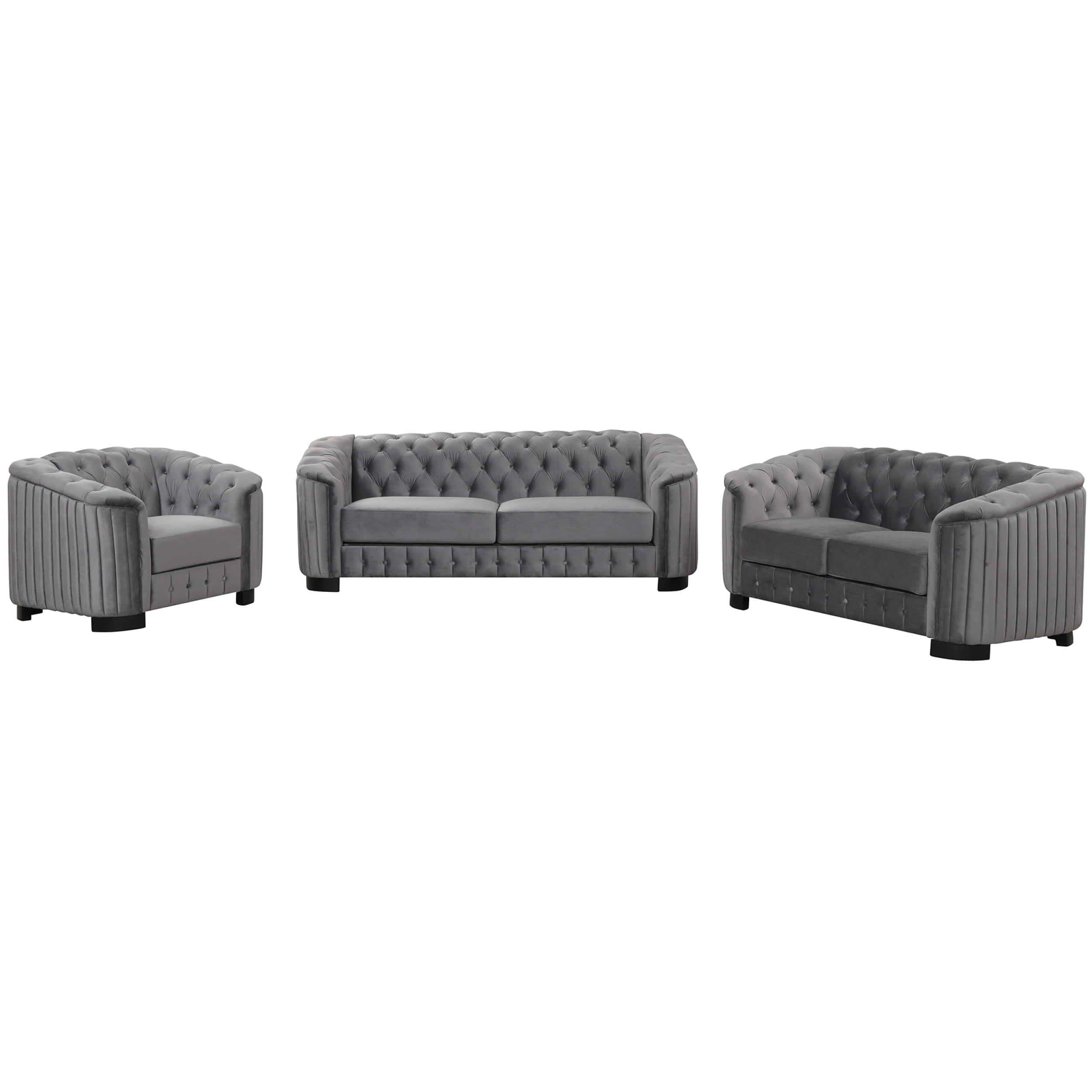 Modern 3-Piece Sofa Sets with Rubber Wood Legs,Velvet Upholstered ...
