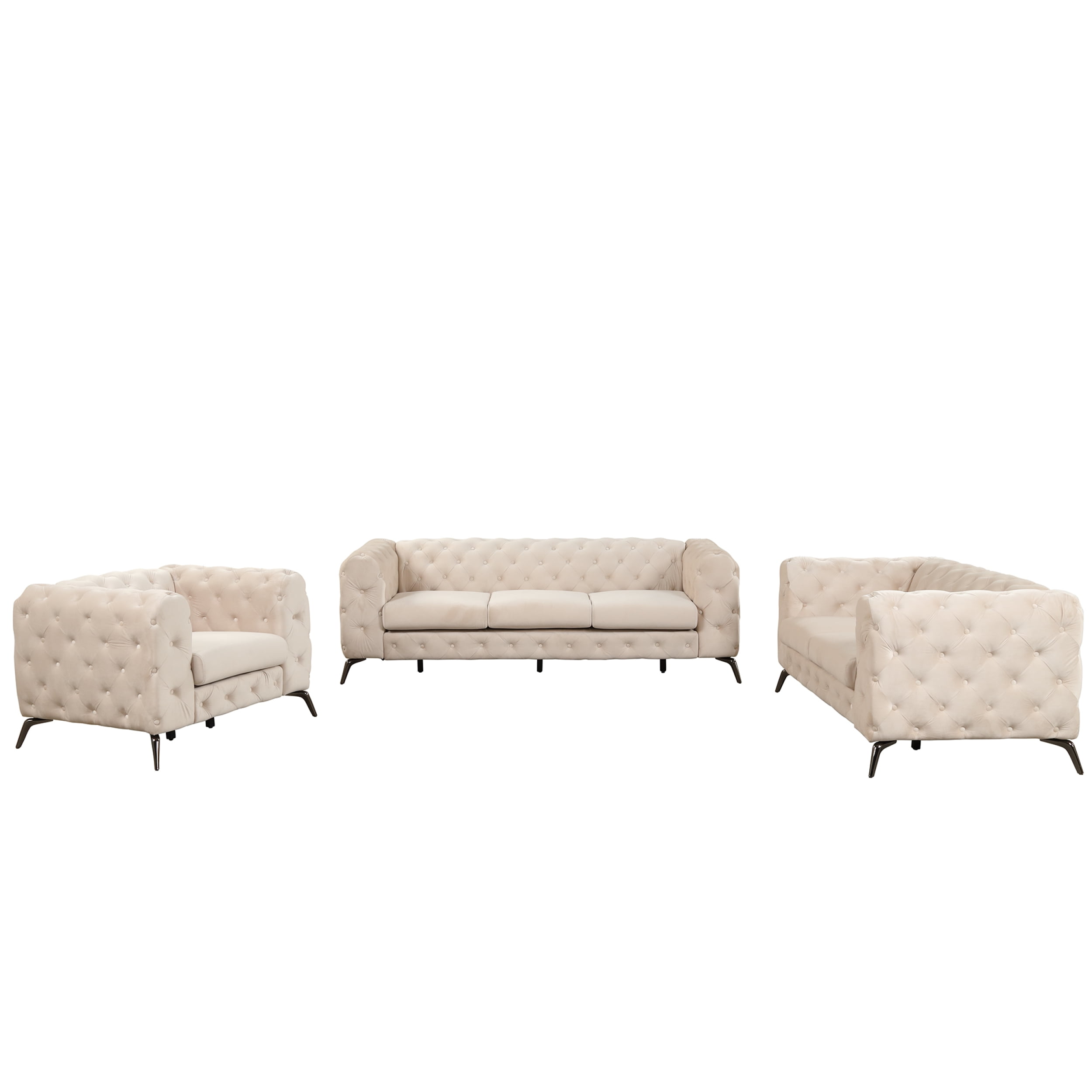 Modern 3-Piece Sofa Sets with Sturdy Metal Legs,Velvet Upholstered ...