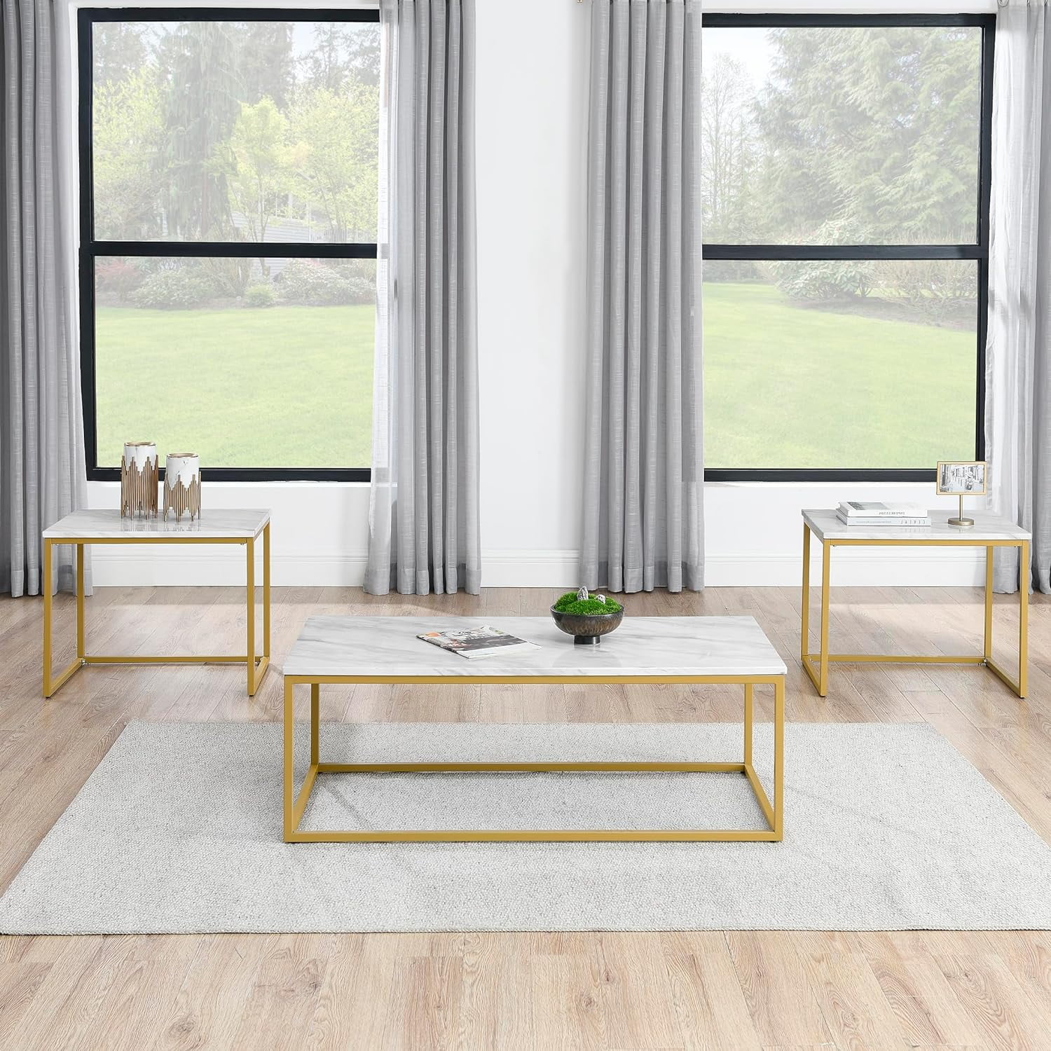 AmoDwell Modern Faux Marble Coffee Table with Sleek Gold Metal ...