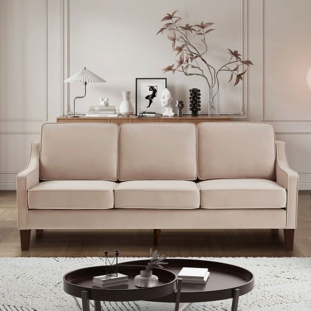 Modern 3 Piece seat Sofa Couch with Scooped Armrest/Wood legs ...
