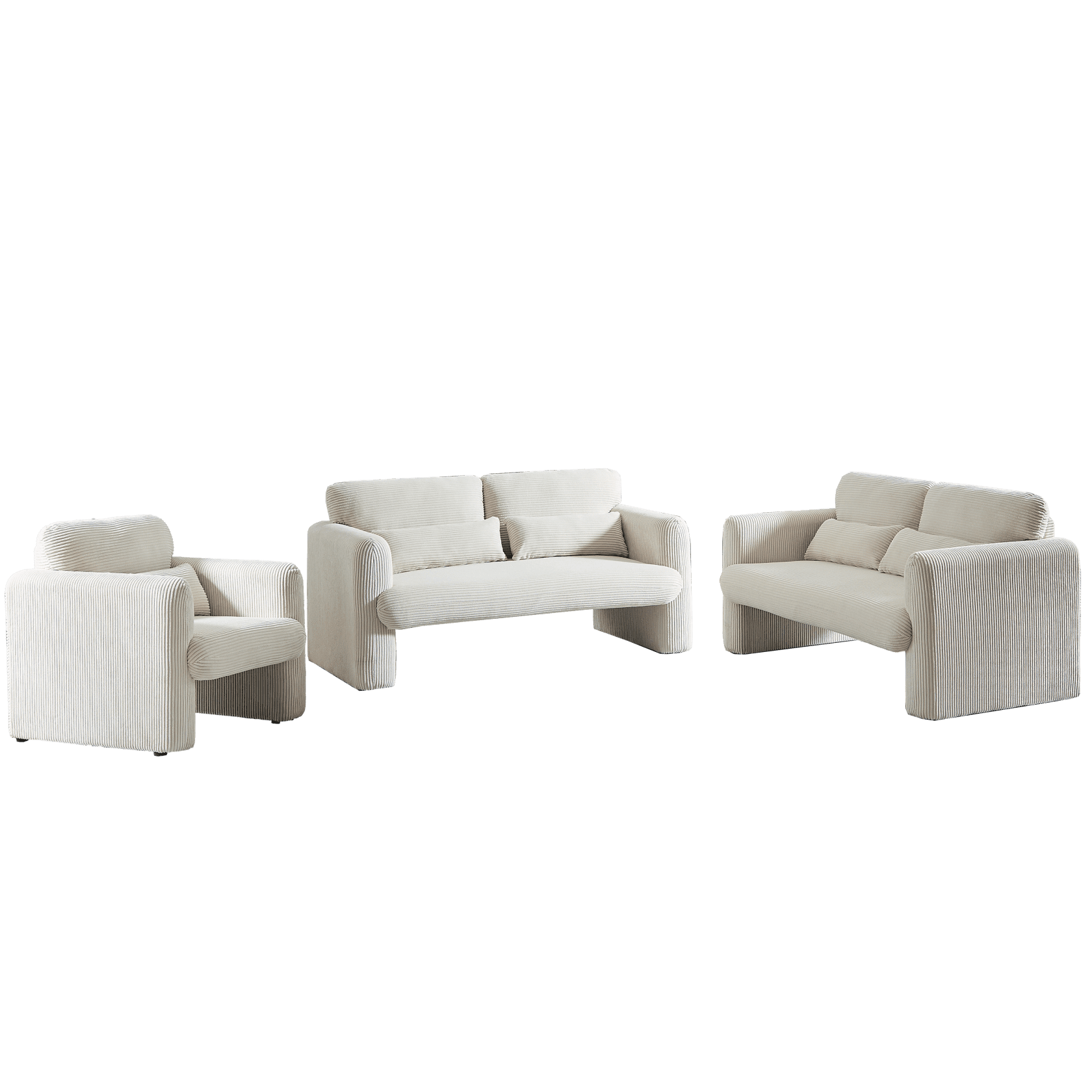 Modern 3 Pieces Modular Sectional Sofa Set, Accent Chair with Corduroy ...