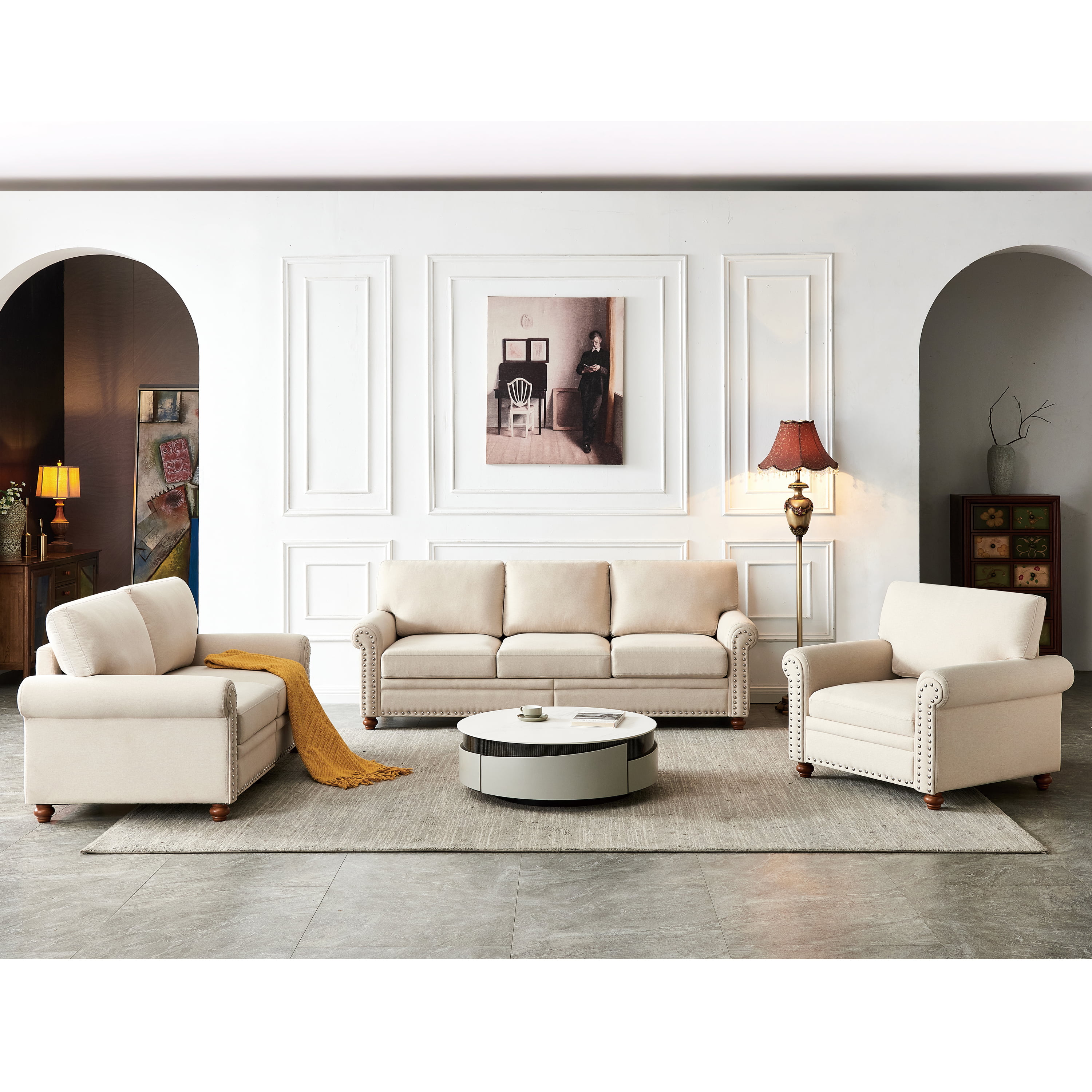 Modern 3 Pieces Sectional Sofa Set, 100% Polyester Soft Modular Couch ...
