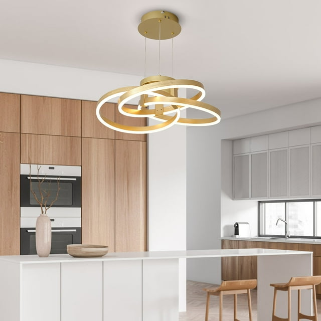 Modern 3-Ring Wave Dimmable Kitchen Island LED Chandelier Light with ...