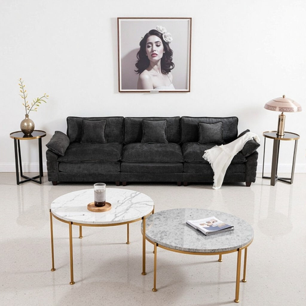 Modern 3-Seater Cloud Sectional Sofa with Wider Armrests - Black ...