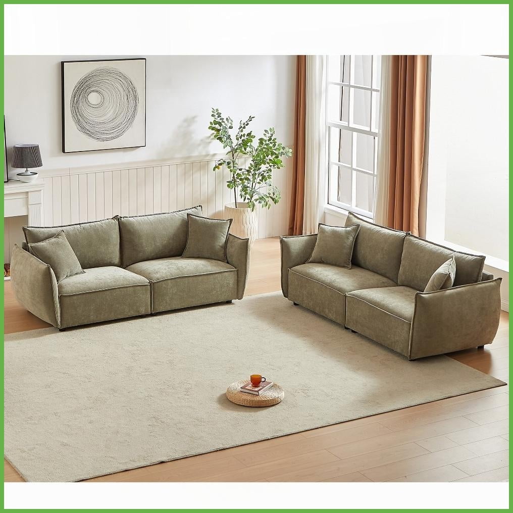 Modern 3-Seater Combo Convertible Sleeper Sofa with 4 Pillows, Chenille ...