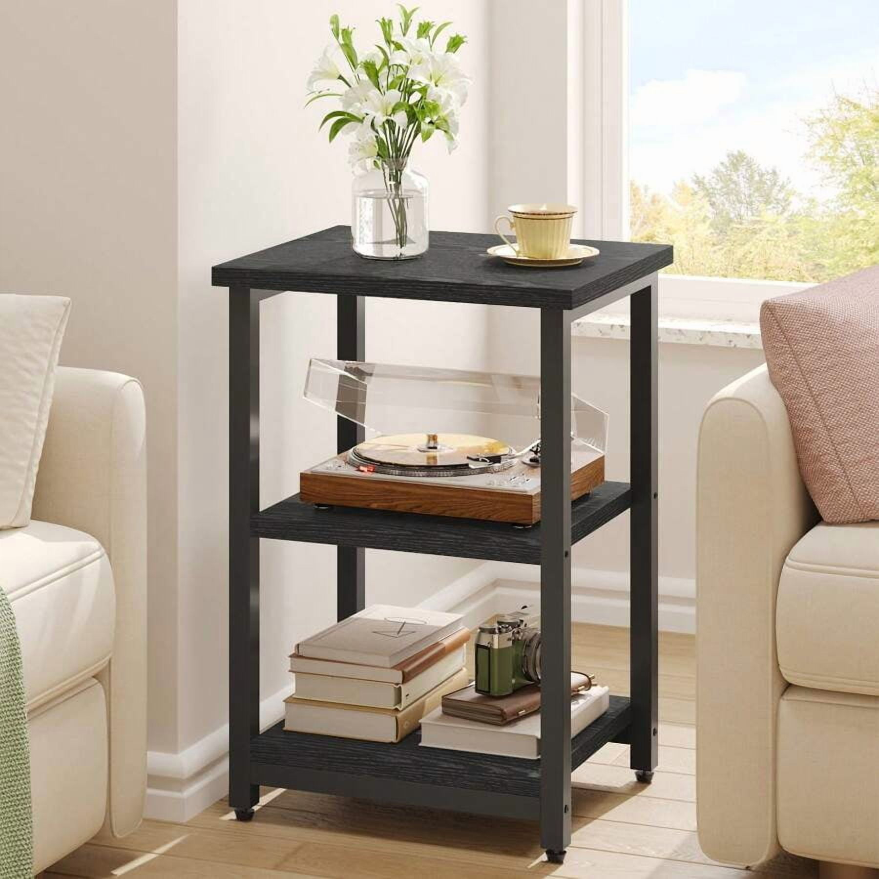 Modern 3-Tier Rectangular Side Table With Black Wood Grain Finish ...