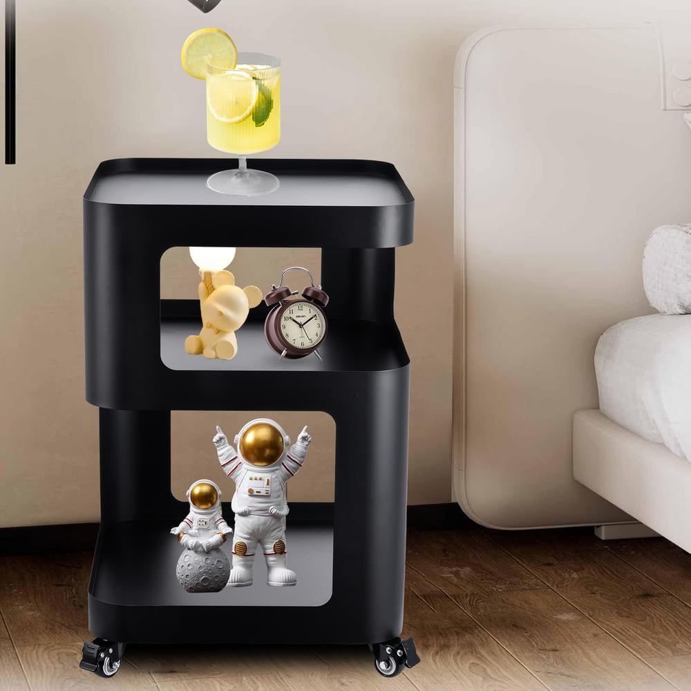 Modern 3-Tier Rolling Bedside Table with Locking Wheels - Portable ...