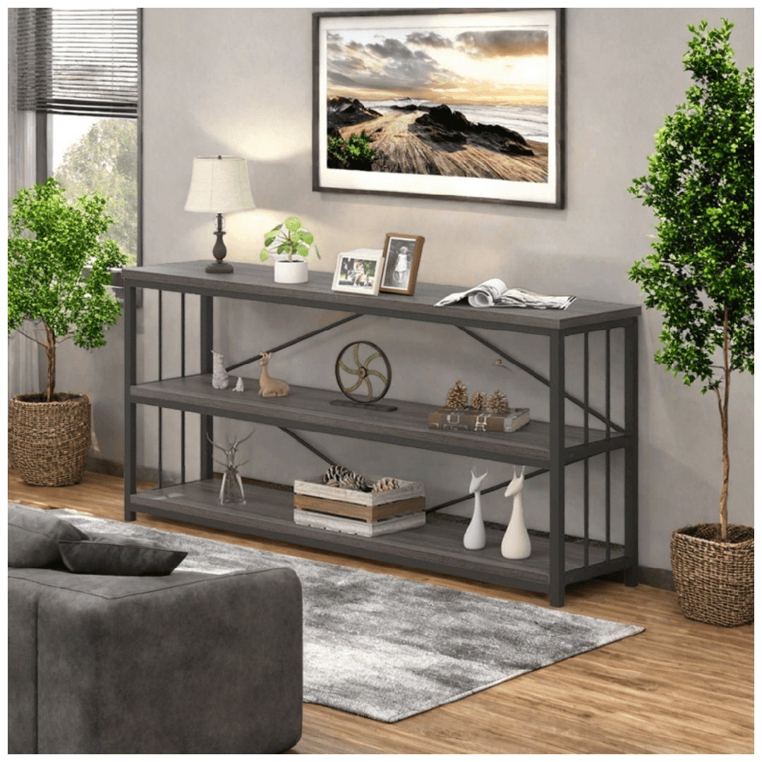 Long Console Table, Metal Wood Entryway Sofa Table with Storage, Large ...