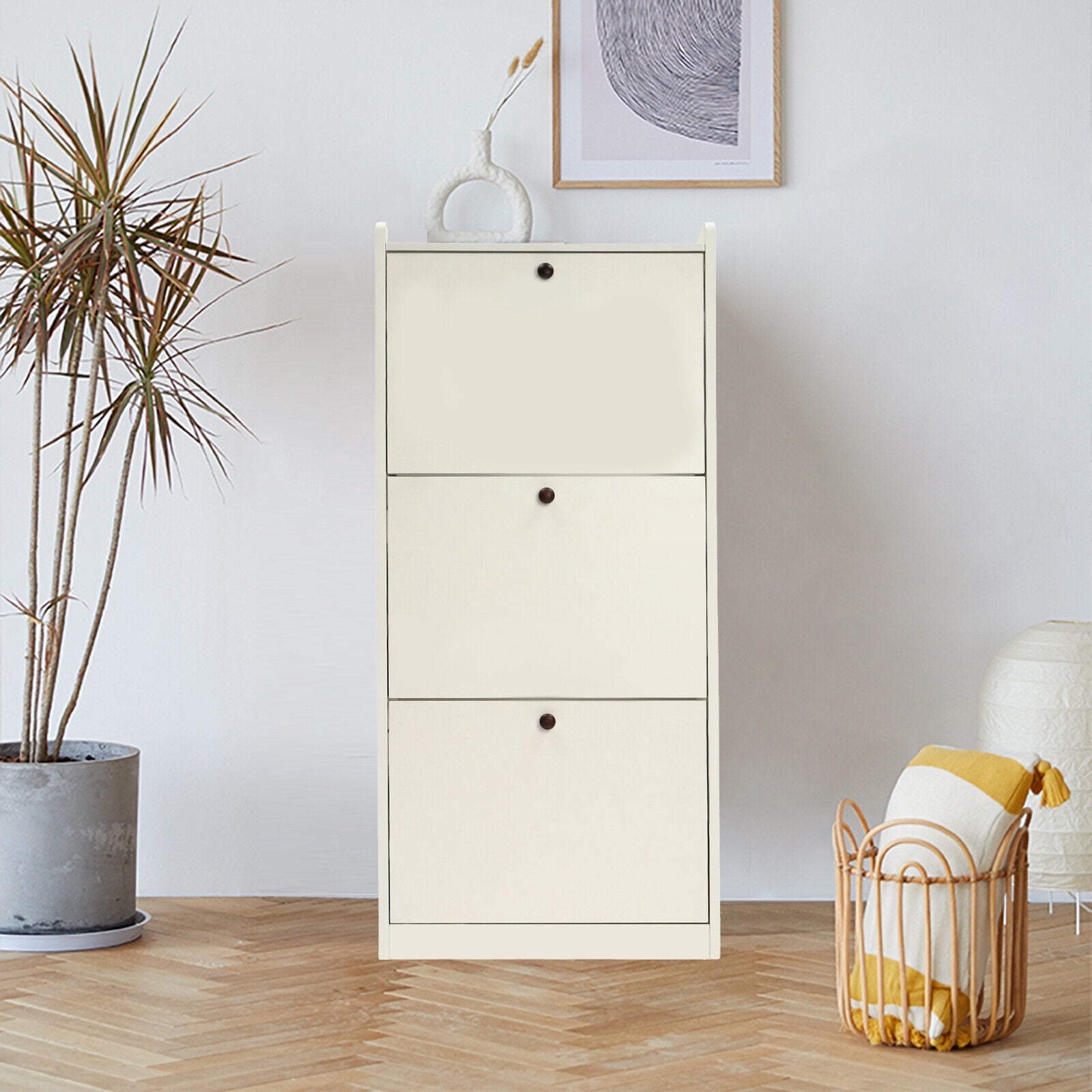 Modern 3-Tier Shoe Cabinet Flip Doors Type Entryway Shoe Rack Storage ...